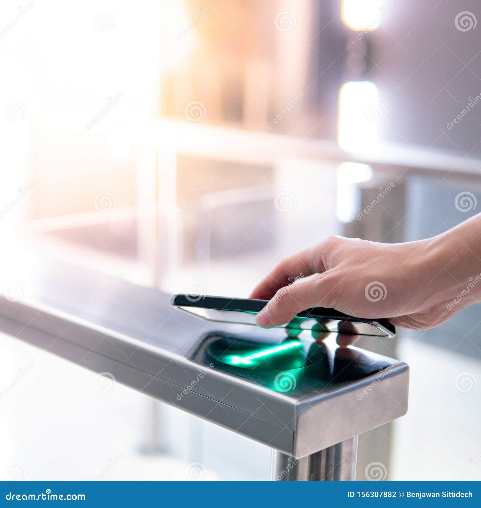 Using Smartphone To Open Automatic Gate Machine Stock Photo - Image of ...