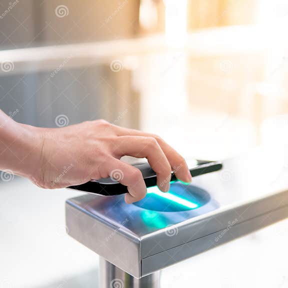 Using Smartphone To Open Automatic Gate Machine Stock Photo - Image of ...
