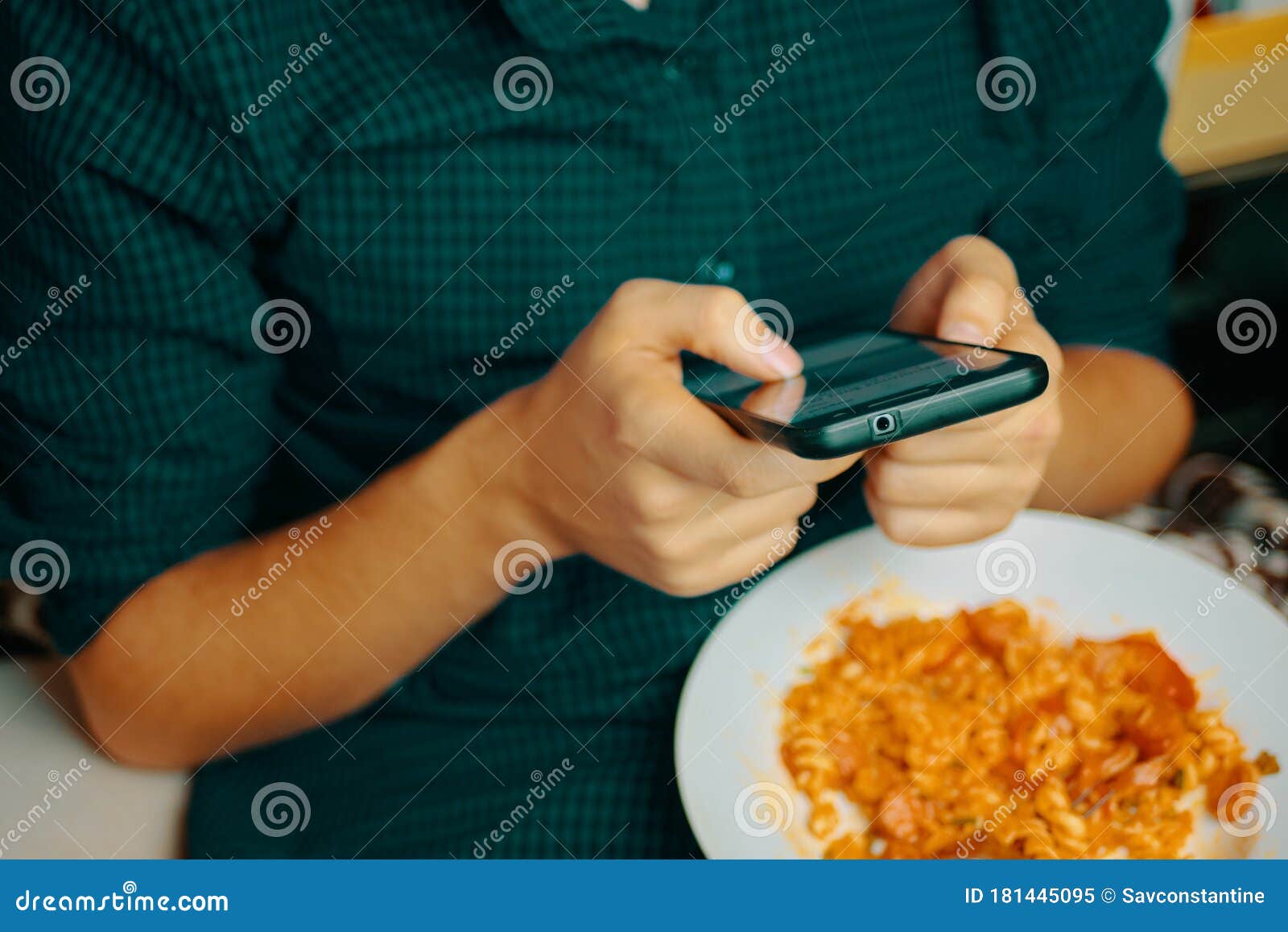 Using smartphone. stock image. Image of eats, eating - 181445095