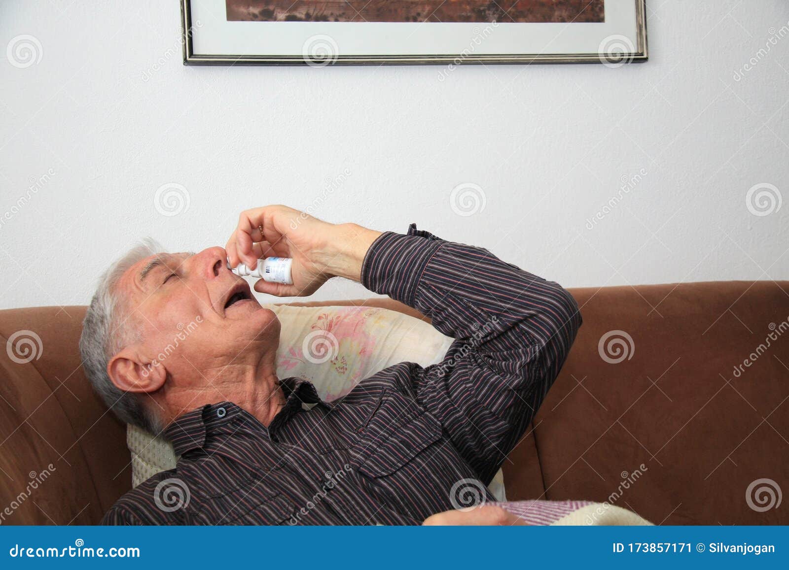 Using Spray, Solution for Better Breathing Stock Image - Image of lying ...