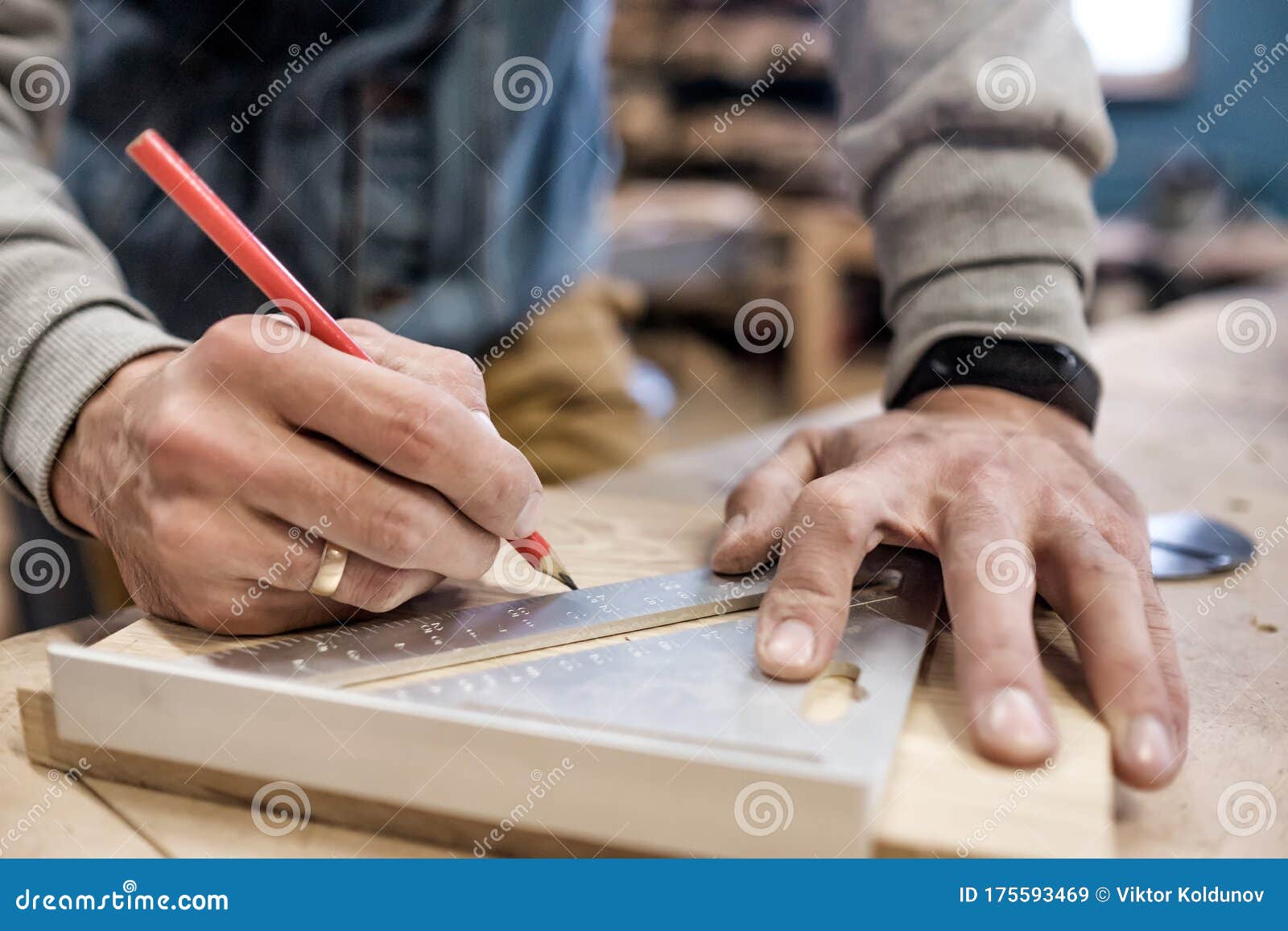 Using a Straightedge To Draw a Line on a Board Stock Image - Image of ...