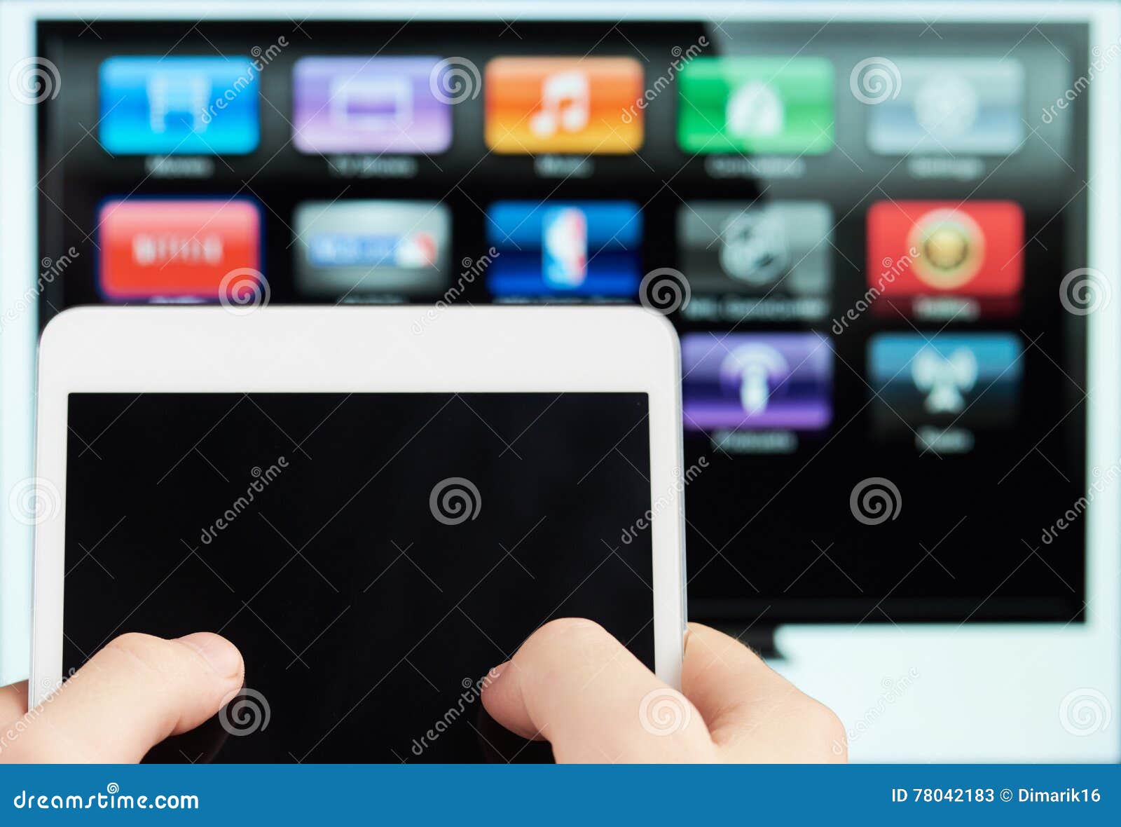 Using tablet for smart tv stock image. Image of entertainment - 78042183