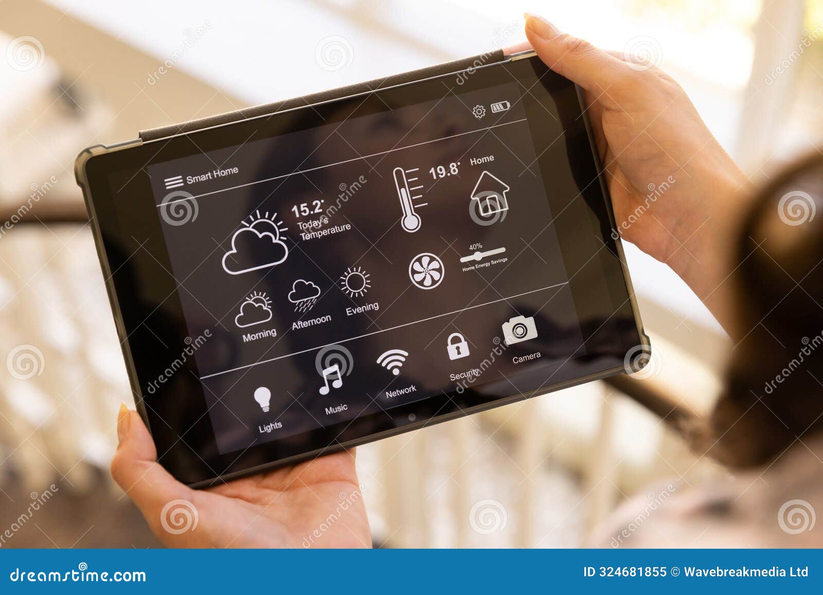 Using Tablet To Control Smart Home System, Adjusting Temperature and ...