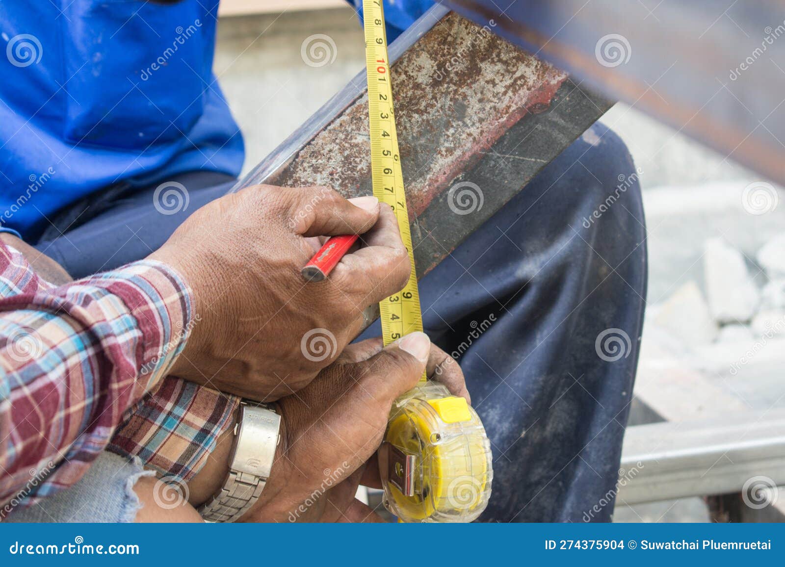 Using Tape Measure for Measuring Size of Stair Stock Photo - Image of ...