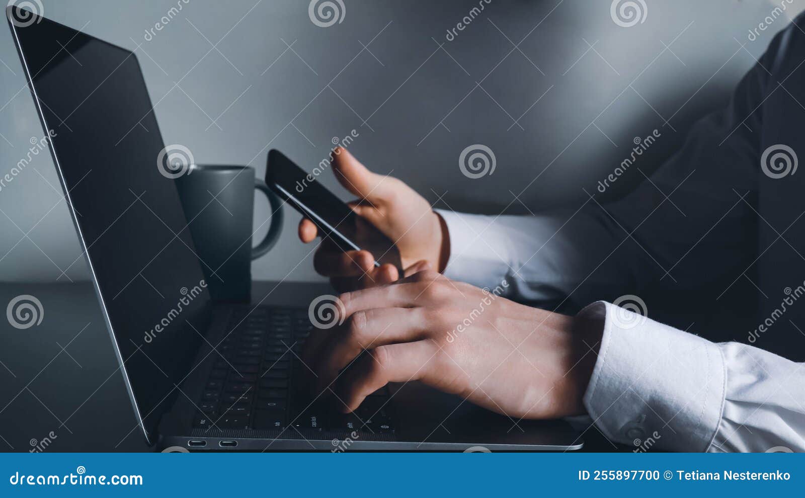 Using Technology in Workplace Closeup Concept Image Stock Photo - Image ...
