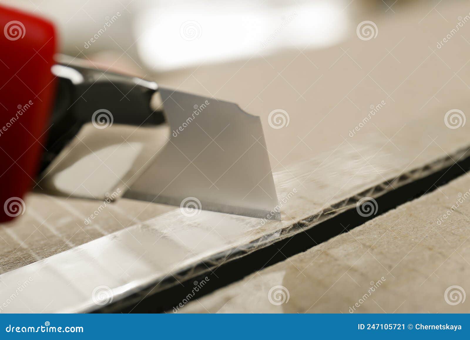 Using Utility Knife To Open Parcel, Closeup Stock Image - Image of ...