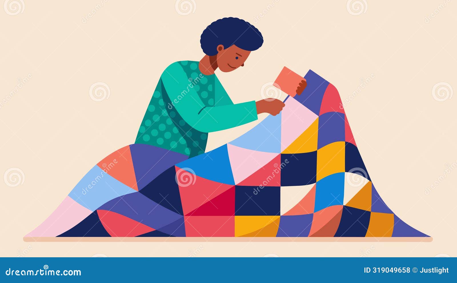 Using Vibrant Fabrics To Sew a Patchwork Quilt the Repetitive Motion ...