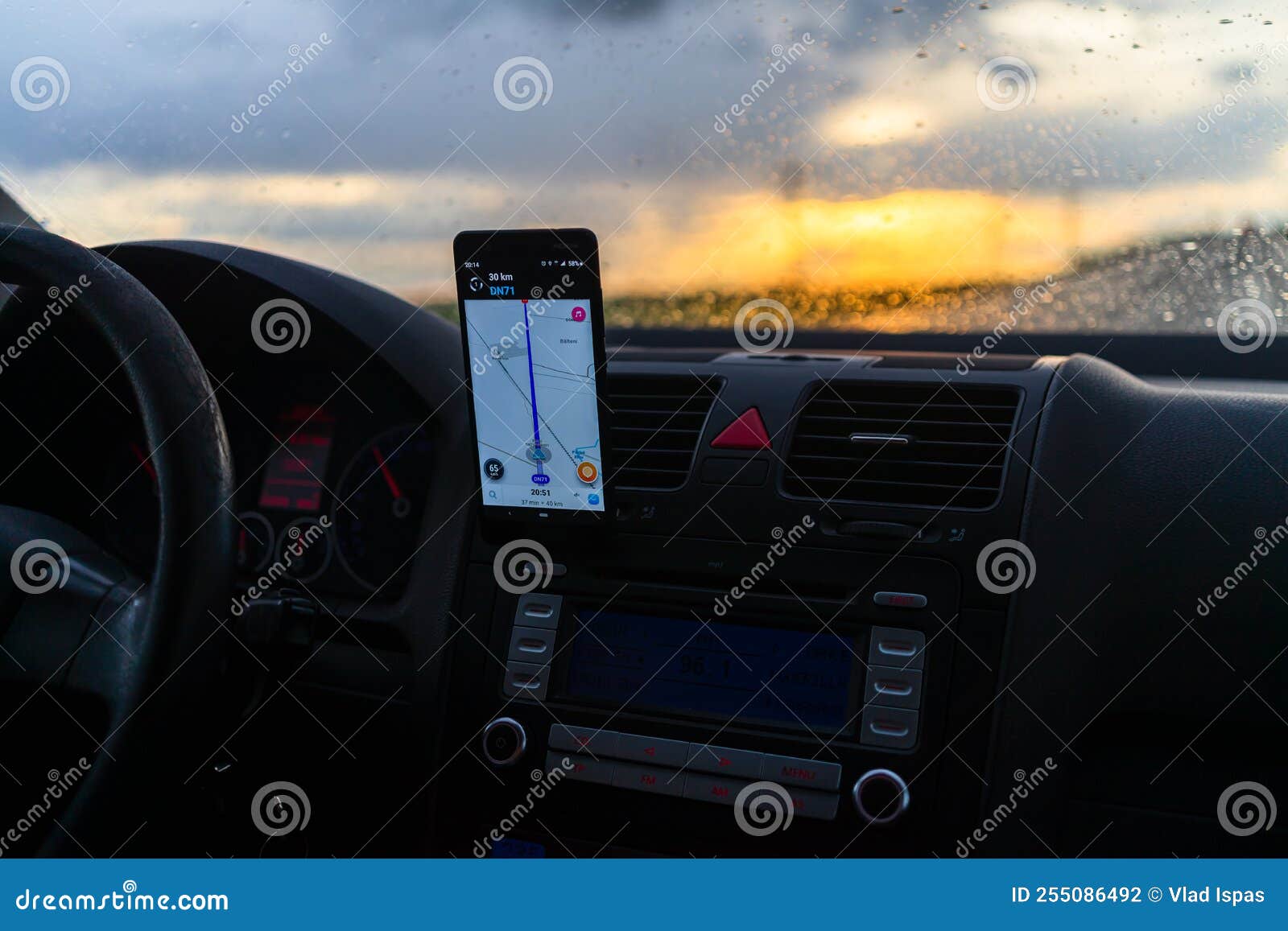 Using Waze Maps Application on Smartphone on Car Dashboard, Bucharest ...