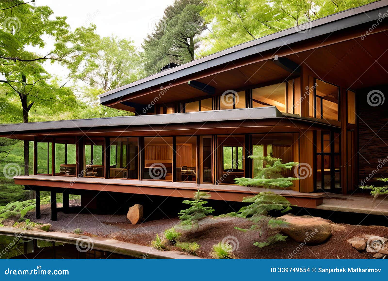 Usonian Clerestory High Narrow Windows Just Below the Roofline Stock ...
