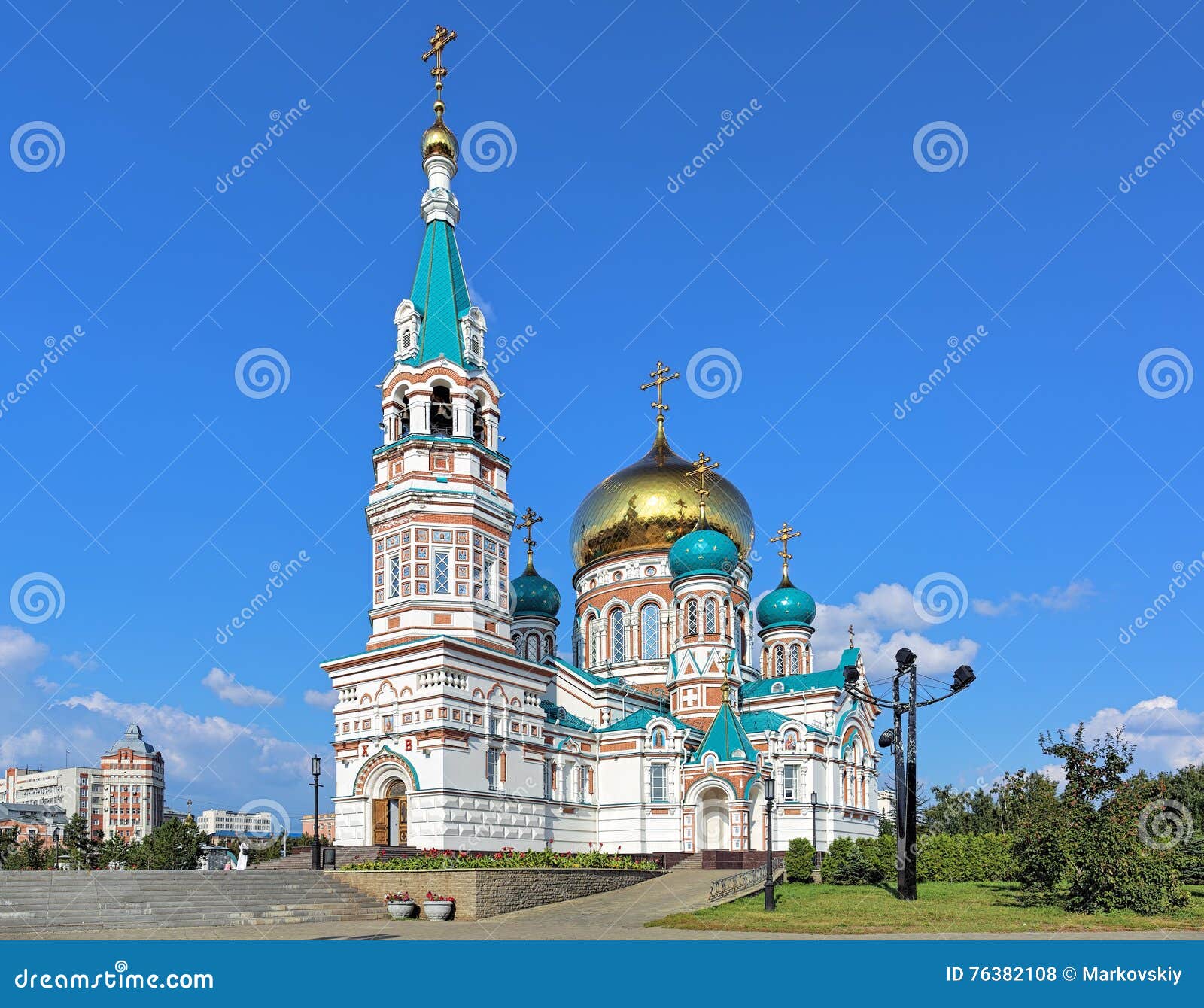 Uspensky Cathedral in Omsk, Russia Stock Photo - Image of attraction ...