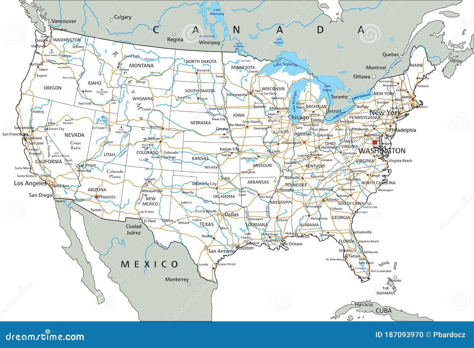 Detailed United States Of America Map With Infographic Elements. Vector ...
