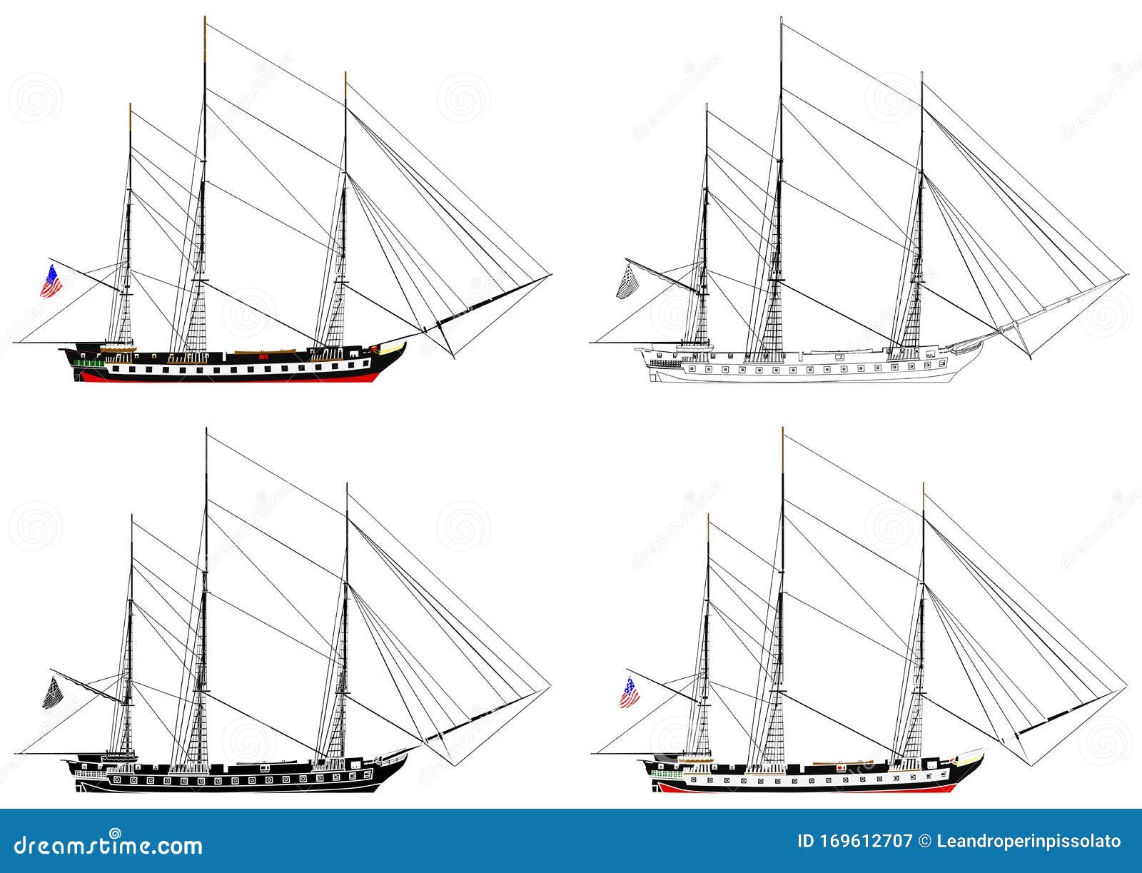 USS Constitution in Front View Stock Vector - Illustration of design ...