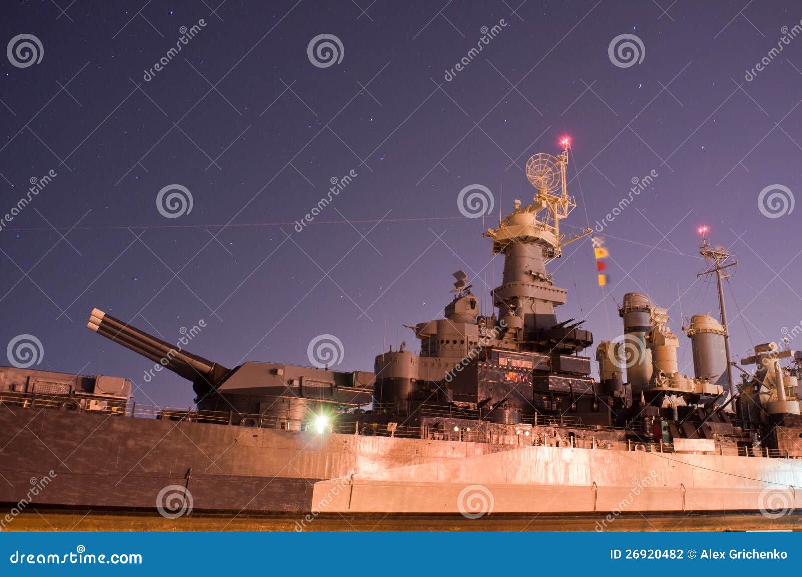 USS North Carolina Arsenal at Night Stock Photo - Image of museum, fear ...