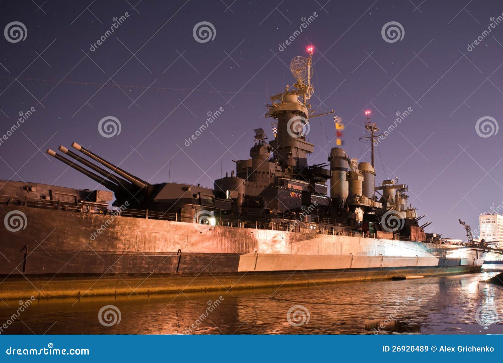 USS North Carolina Arsenal at Night Stock Image - Image of back ...