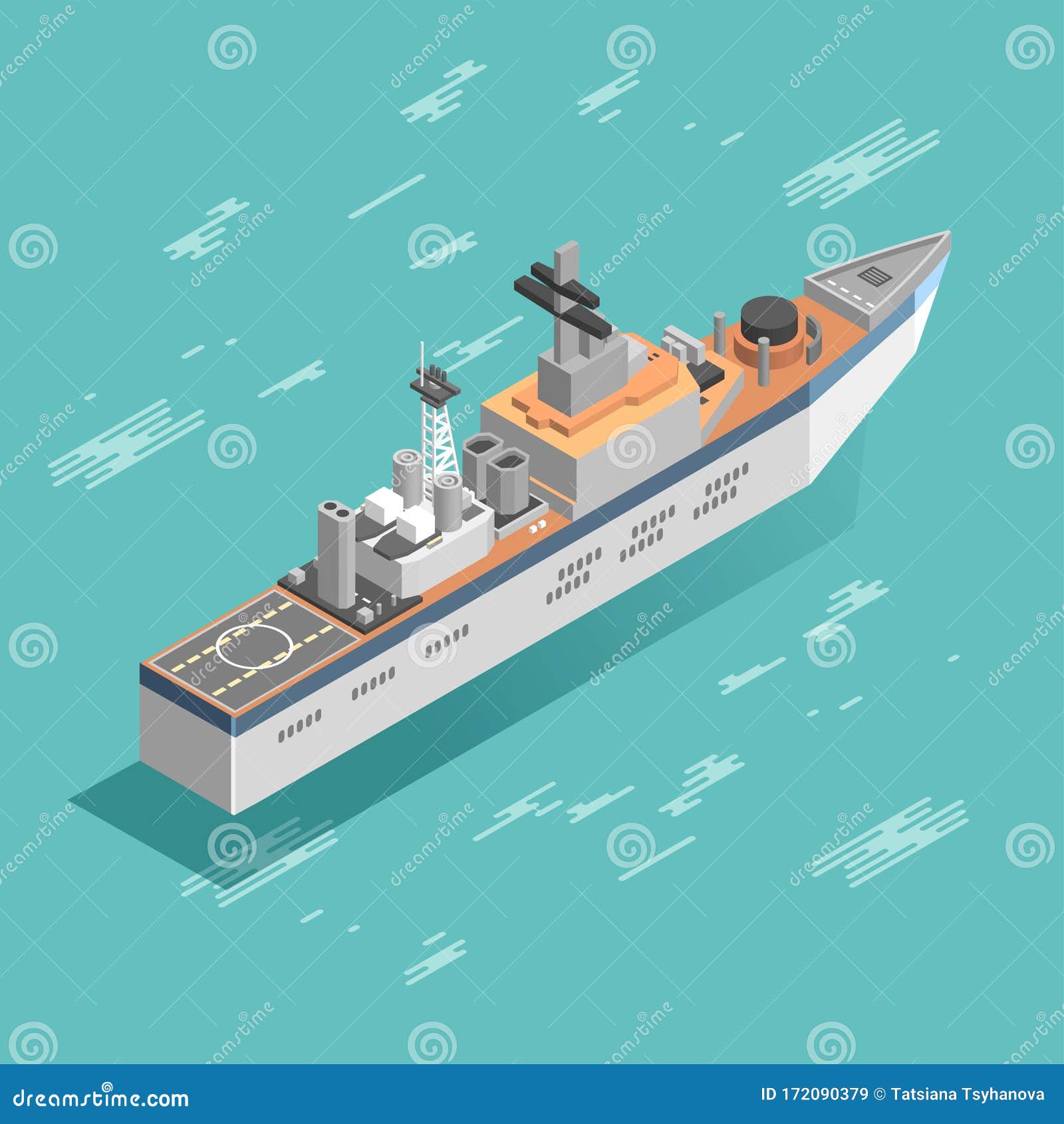 Colorful Vector Military Ship in Isometry. Modern Illustration. 3d ...