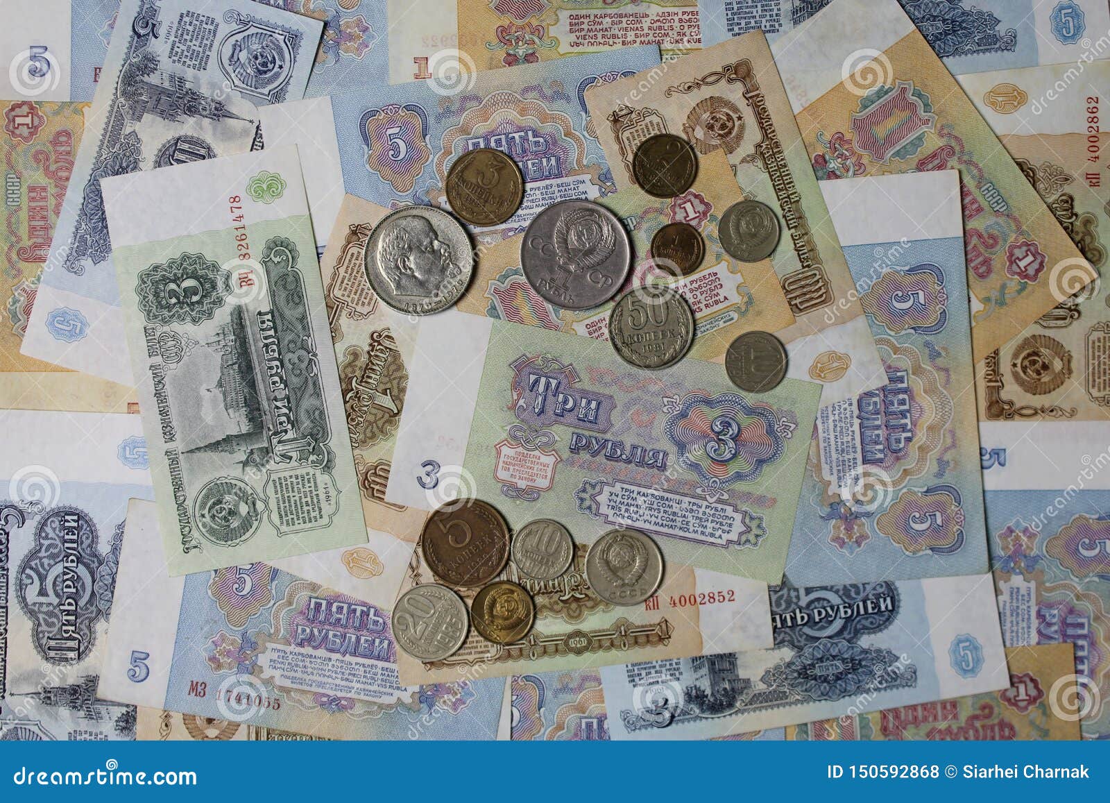 USSR Notes and Coins of Various Denominations Stock Photo - Image of ...