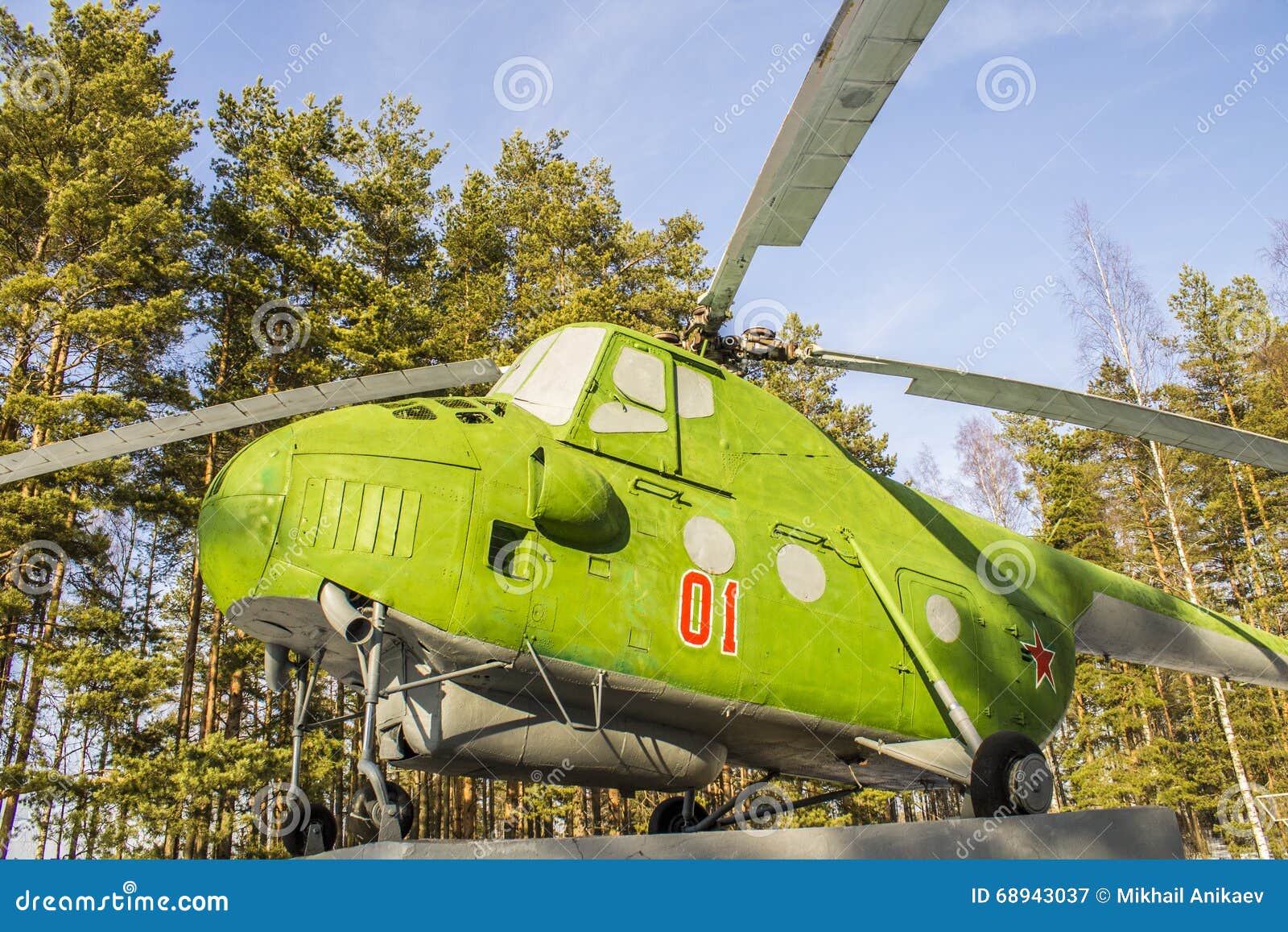 USSR Old Mi-4 Helicopter on the Pedestal in Forest Stock Image - Image ...