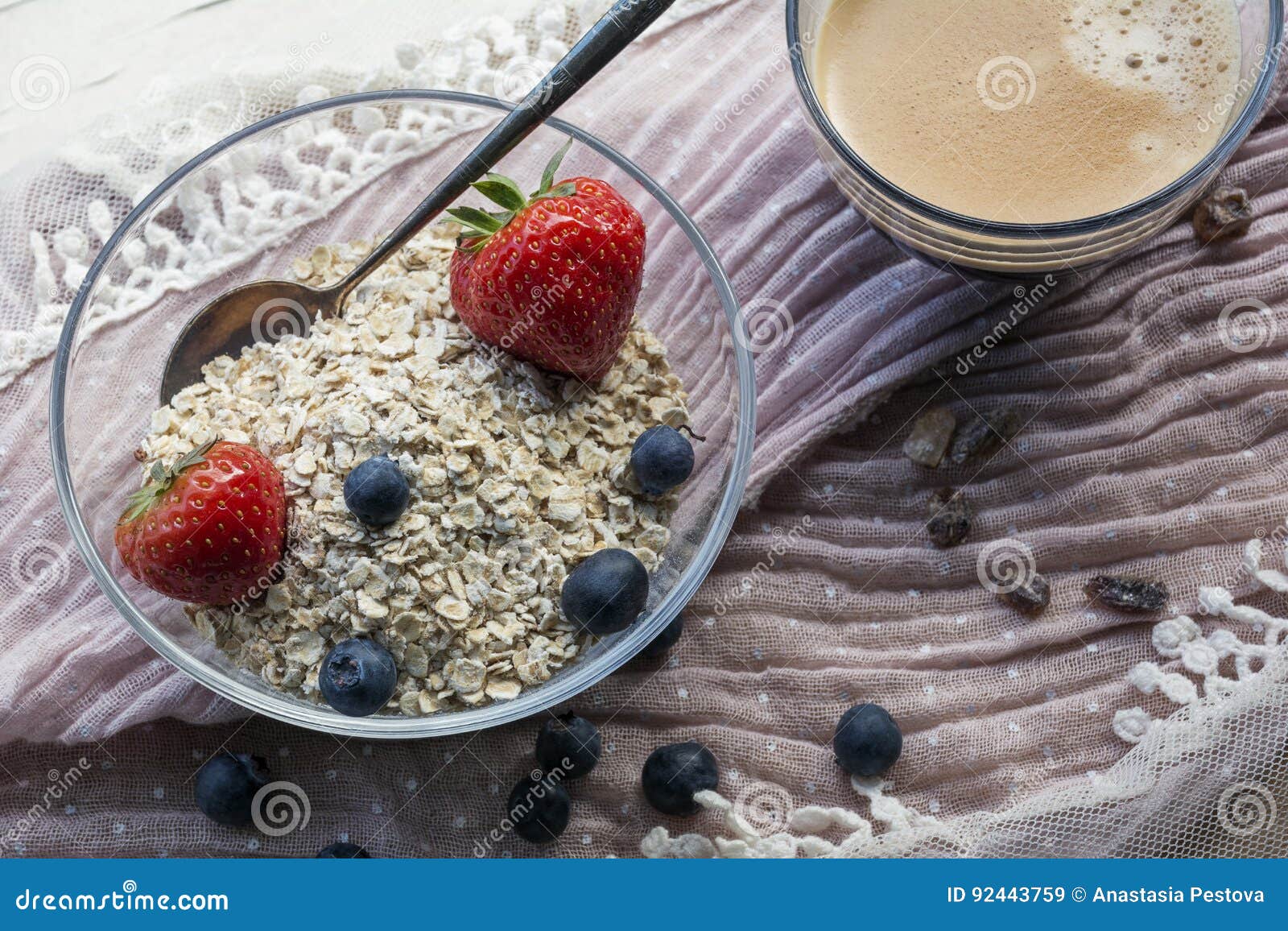 Usual Breakfast: Bowl with Cereals and Berries and Cup of Coffee on the ...