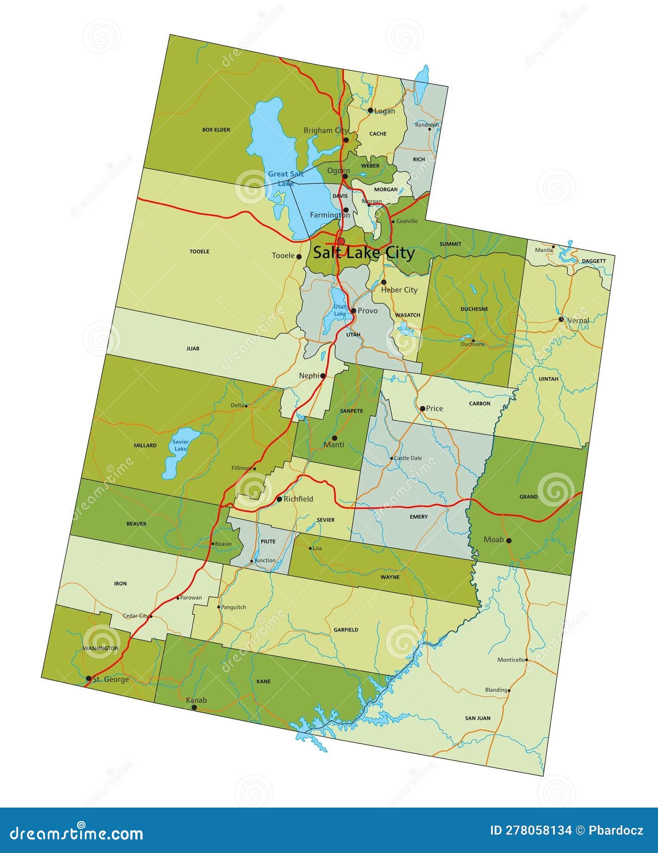 Utah Map. Political Map Of Utah With Boundaries In White Color Vector ...