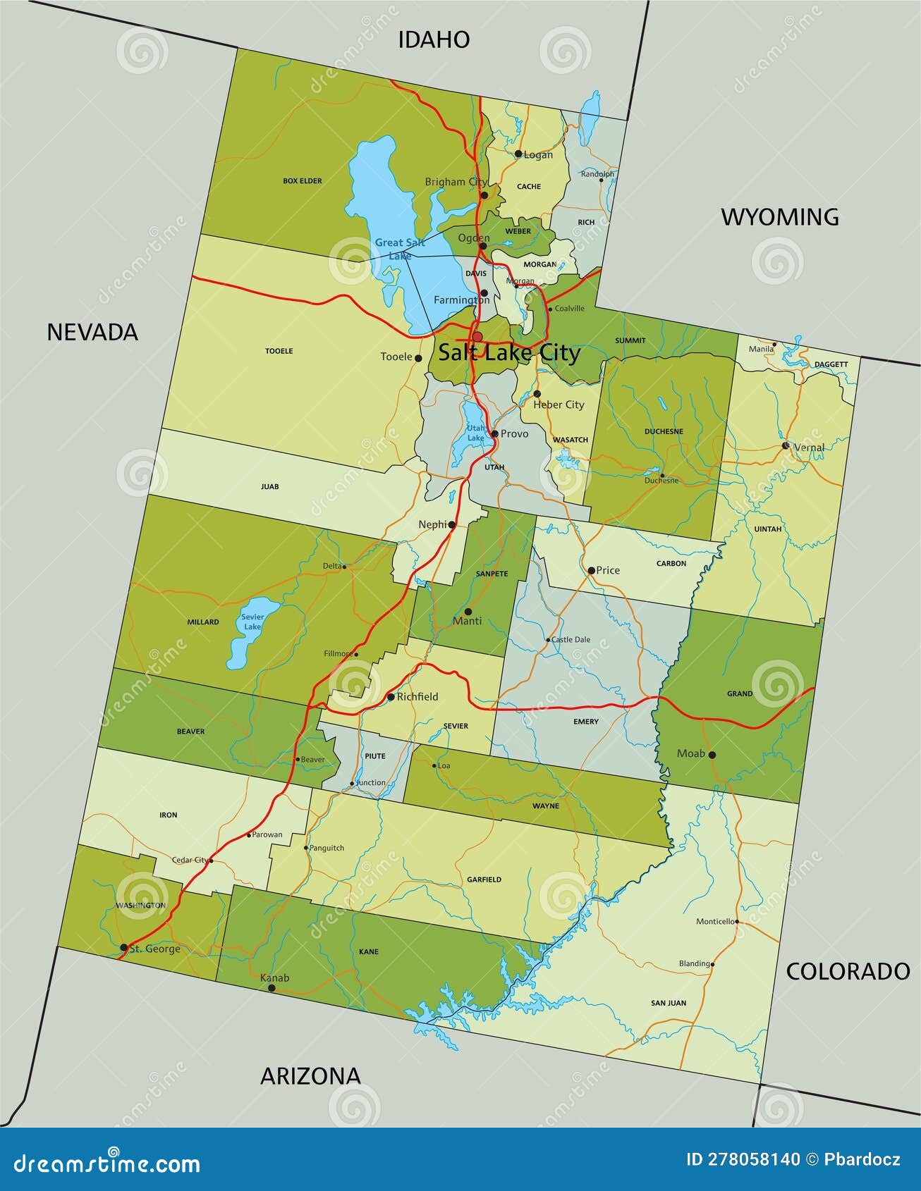 Detailed Editable Political Map with Separated Layers. Utah Stock ...