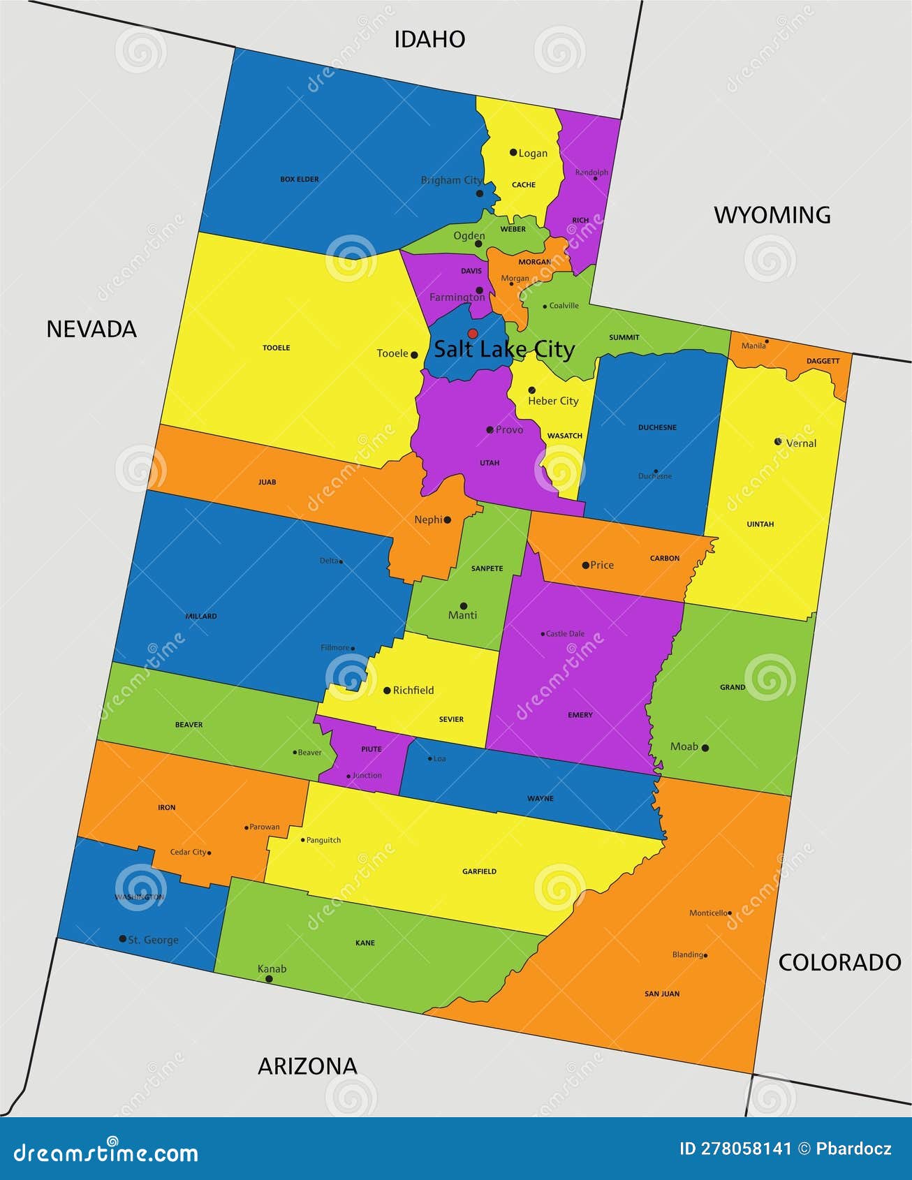Colorful Utah Political Map with Clearly Labeled, Separated Layers ...