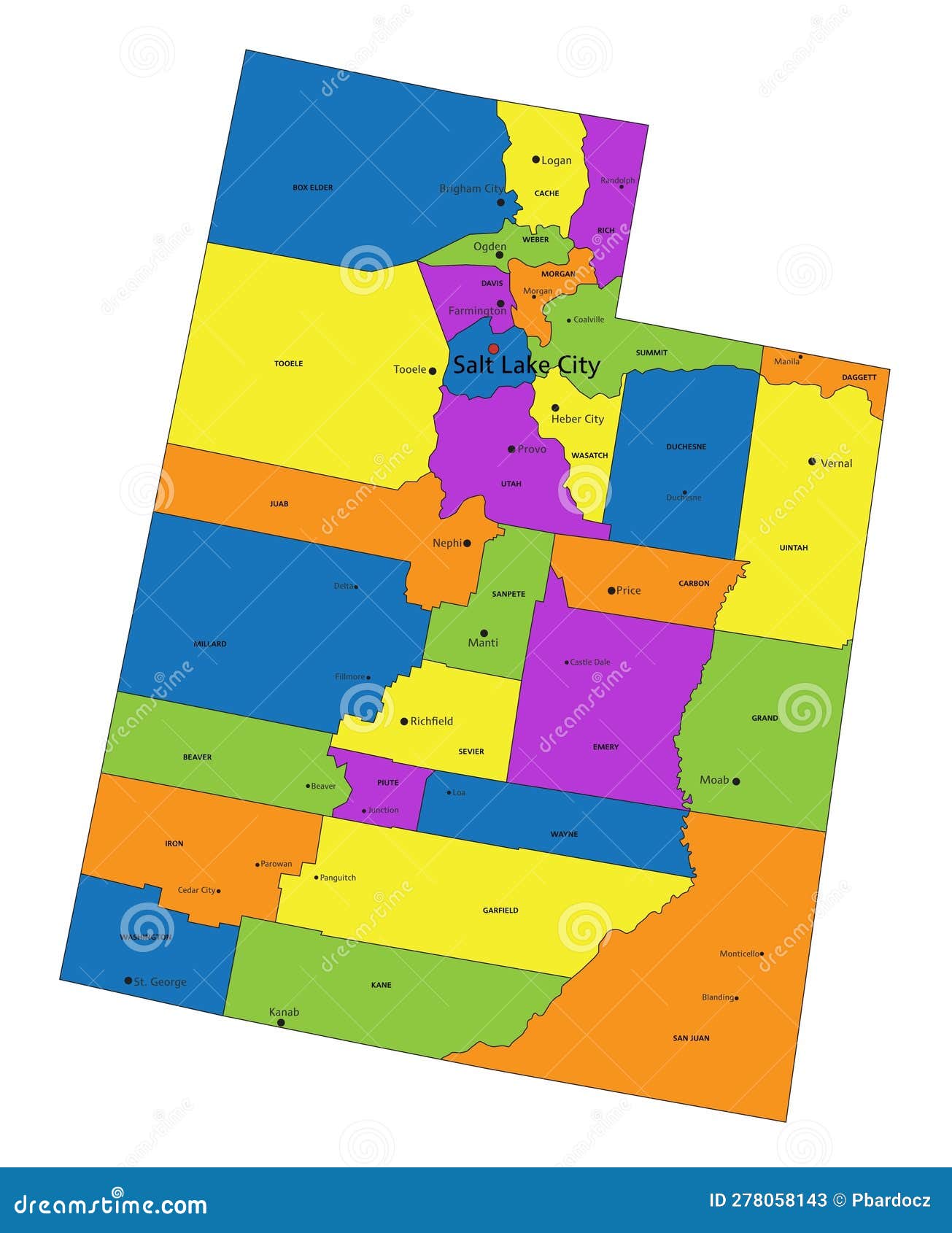 Colorful Utah Political Map with Clearly Labeled, Separated Layers ...