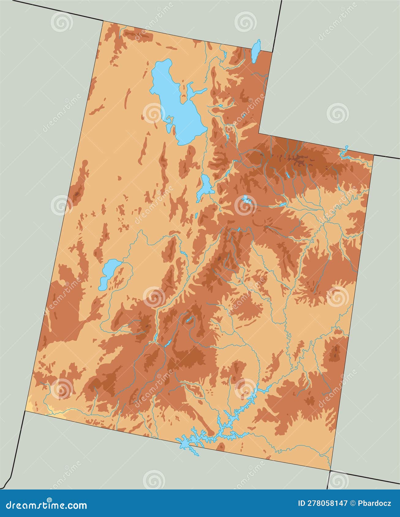 Detailed Utah Physical Map. Stock Vector - Illustration of colored ...