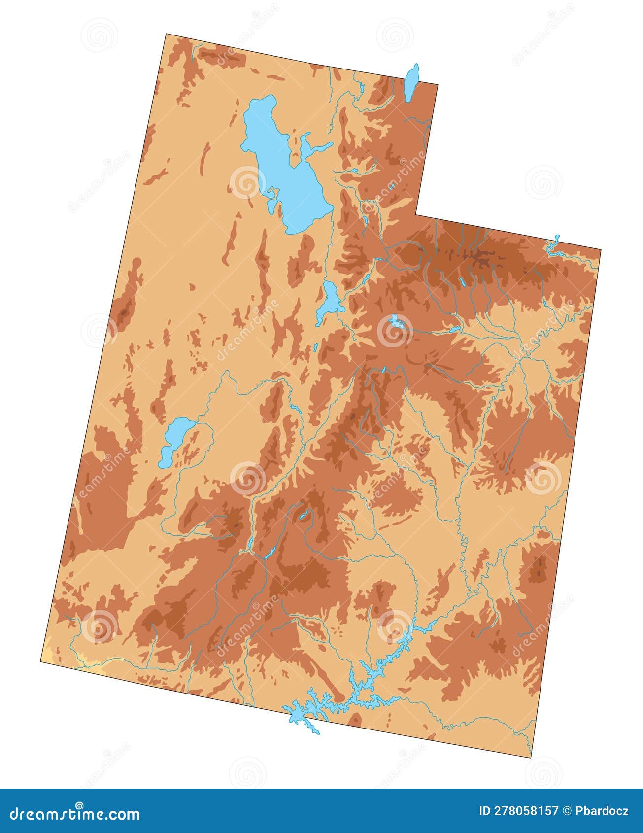 Detailed Utah Physical Map. Stock Vector - Illustration of cartography ...