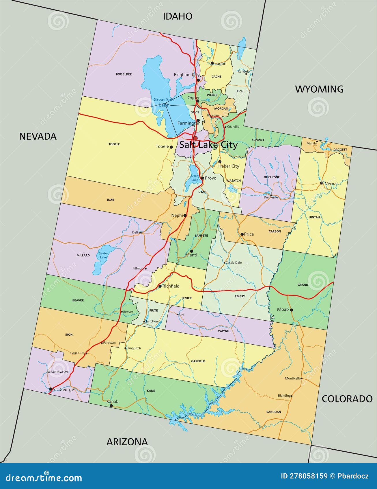 Utah - Detailed Editable Political Map with Labeling. Stock Vector ...