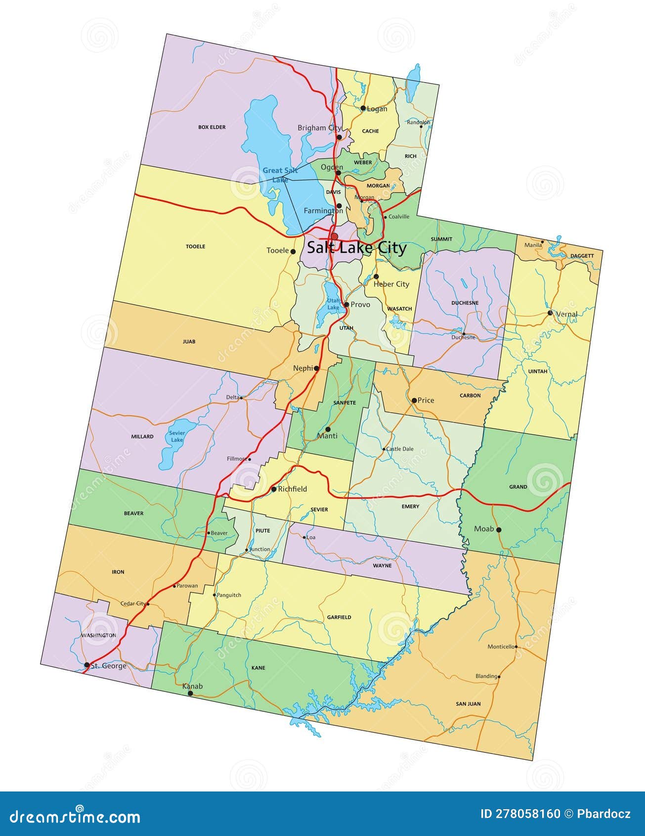 Utah Map. Political Map Of Utah With Boundaries In White Color Vector ...