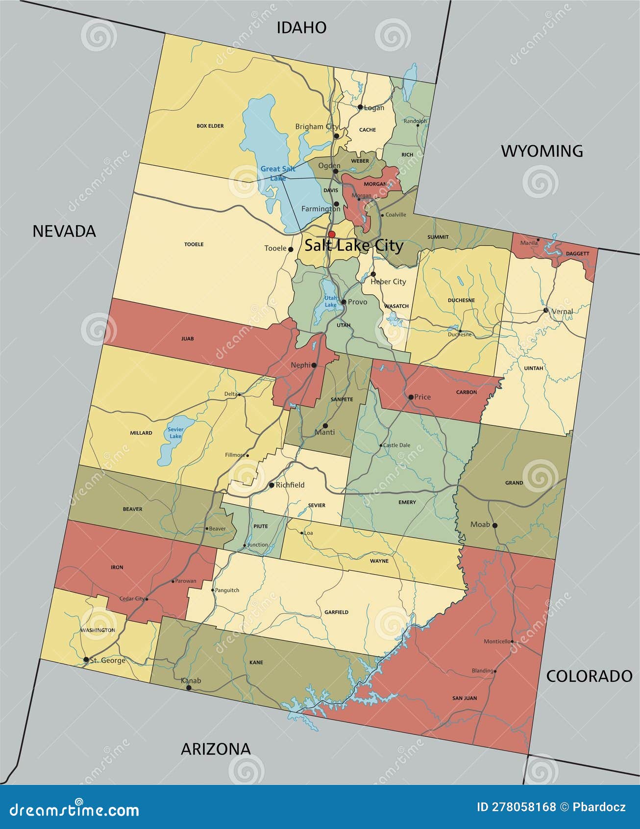 Utah - Detailed Editable Political Map with Labeling. Stock Vector ...