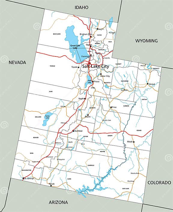 Detailed Utah Road Map with Labeling. Stock Vector - Illustration of ...