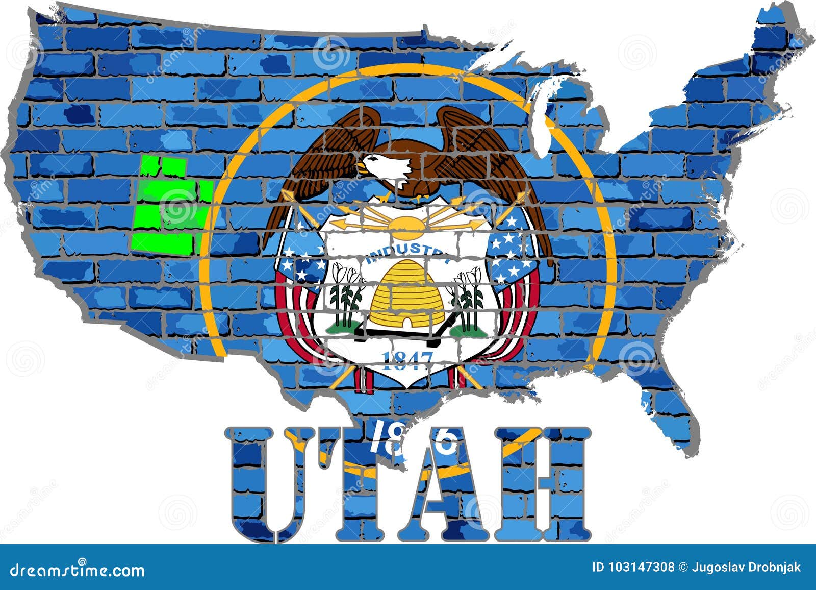 Utah on a brick wall stock vector. Illustration of america - 103147308