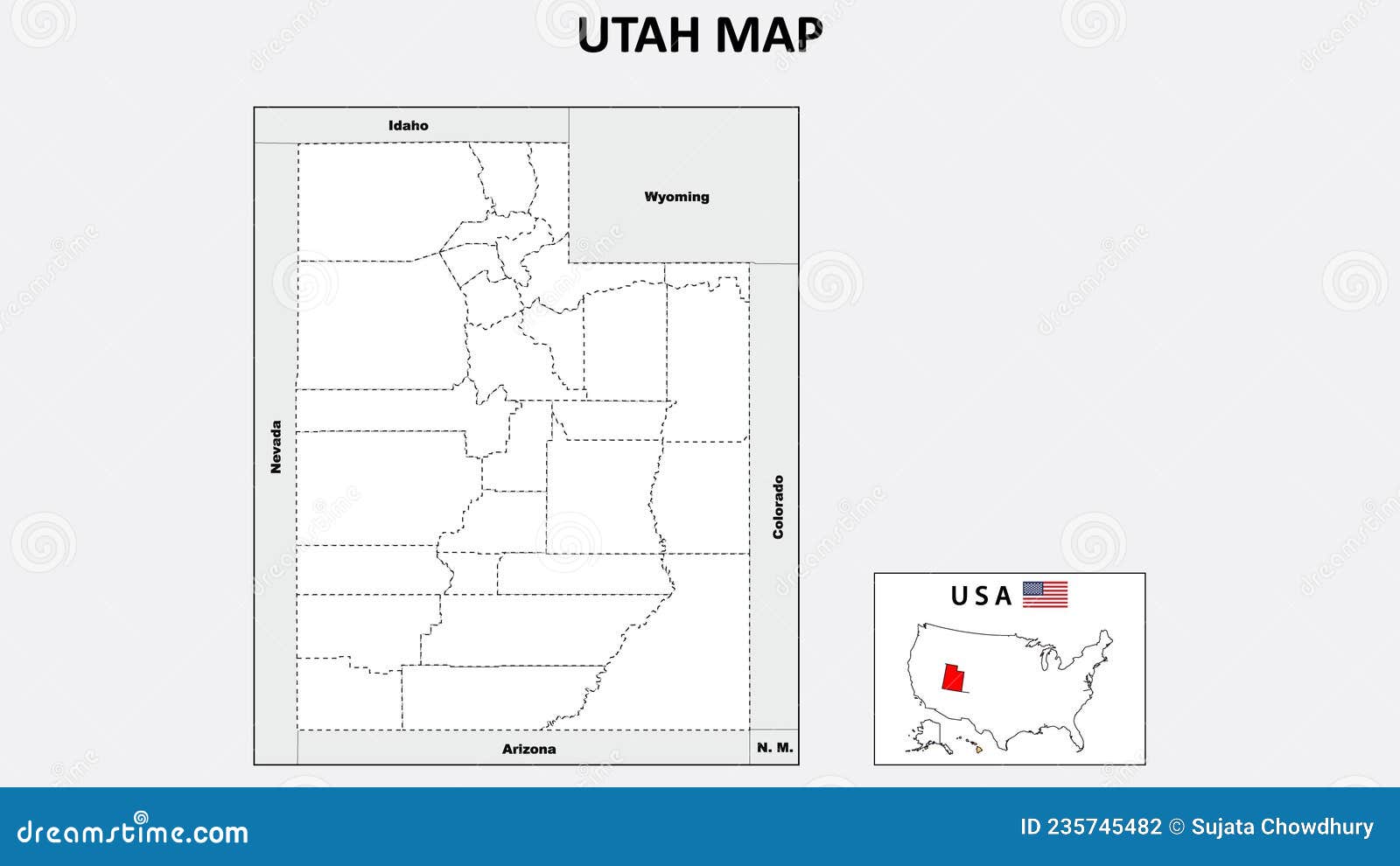 Utah Map. Political Map of Utah with Boundaries in Outline Stock Vector ...
