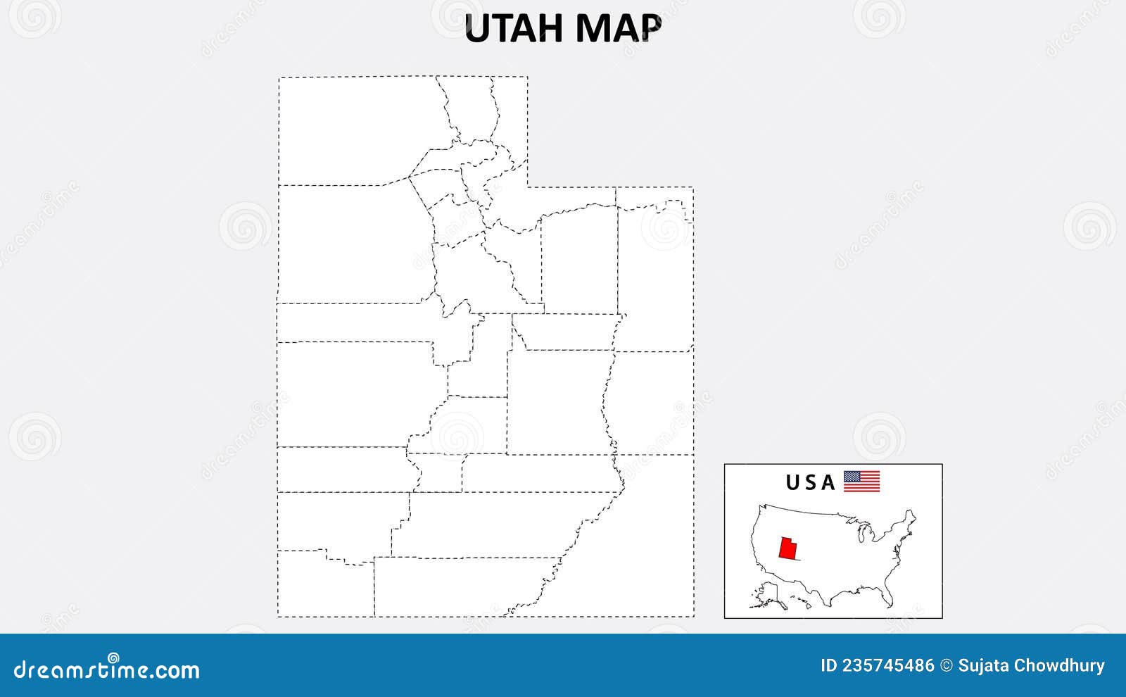 Utah Map. Political Map Of Utah With Boundaries In White Color Vector ...