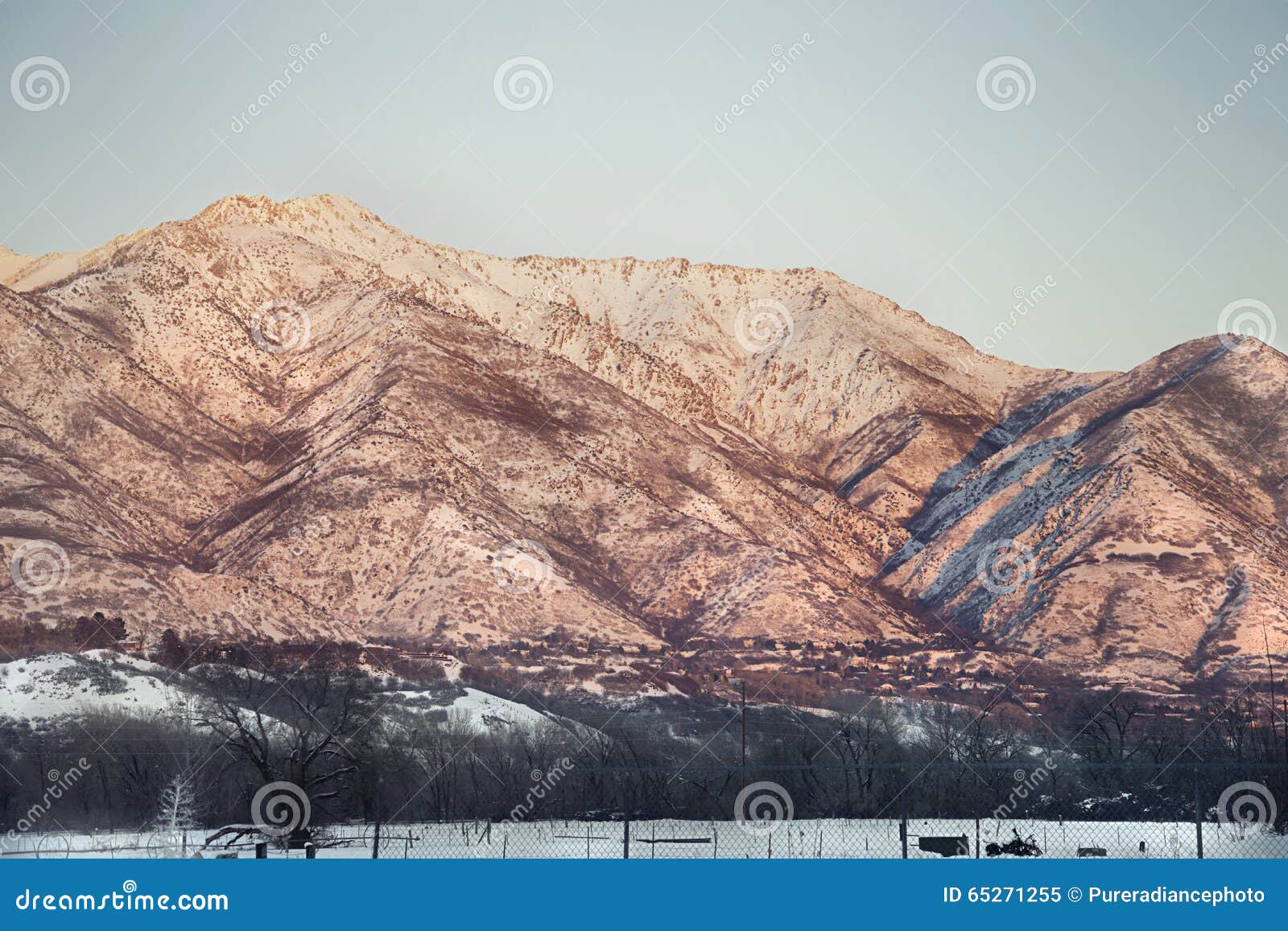 Utah Snow Capped Mountains with Sun Setting Stock Image - Image of ...