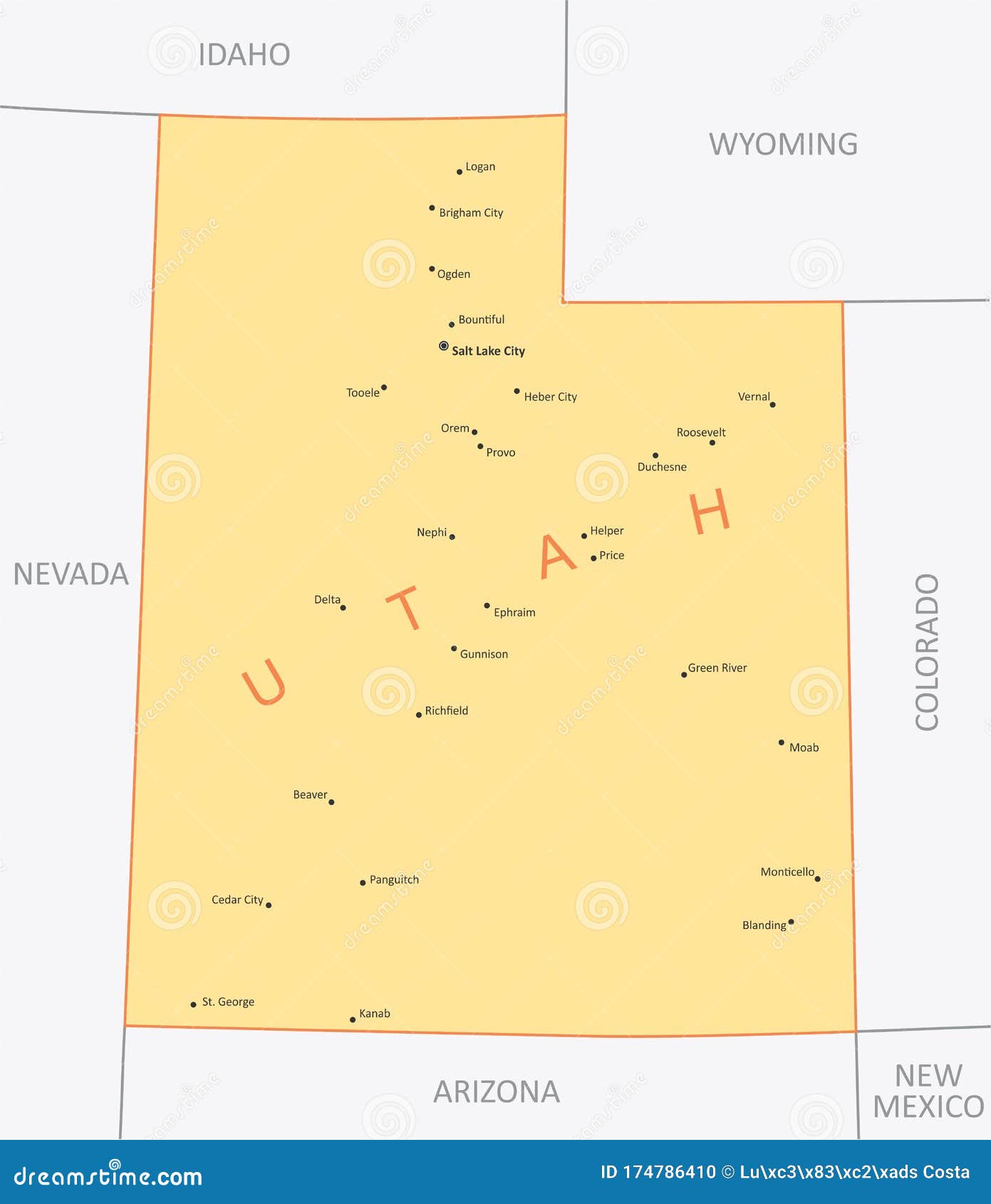 Utah state map stock illustration. Illustration of flag - 174786410