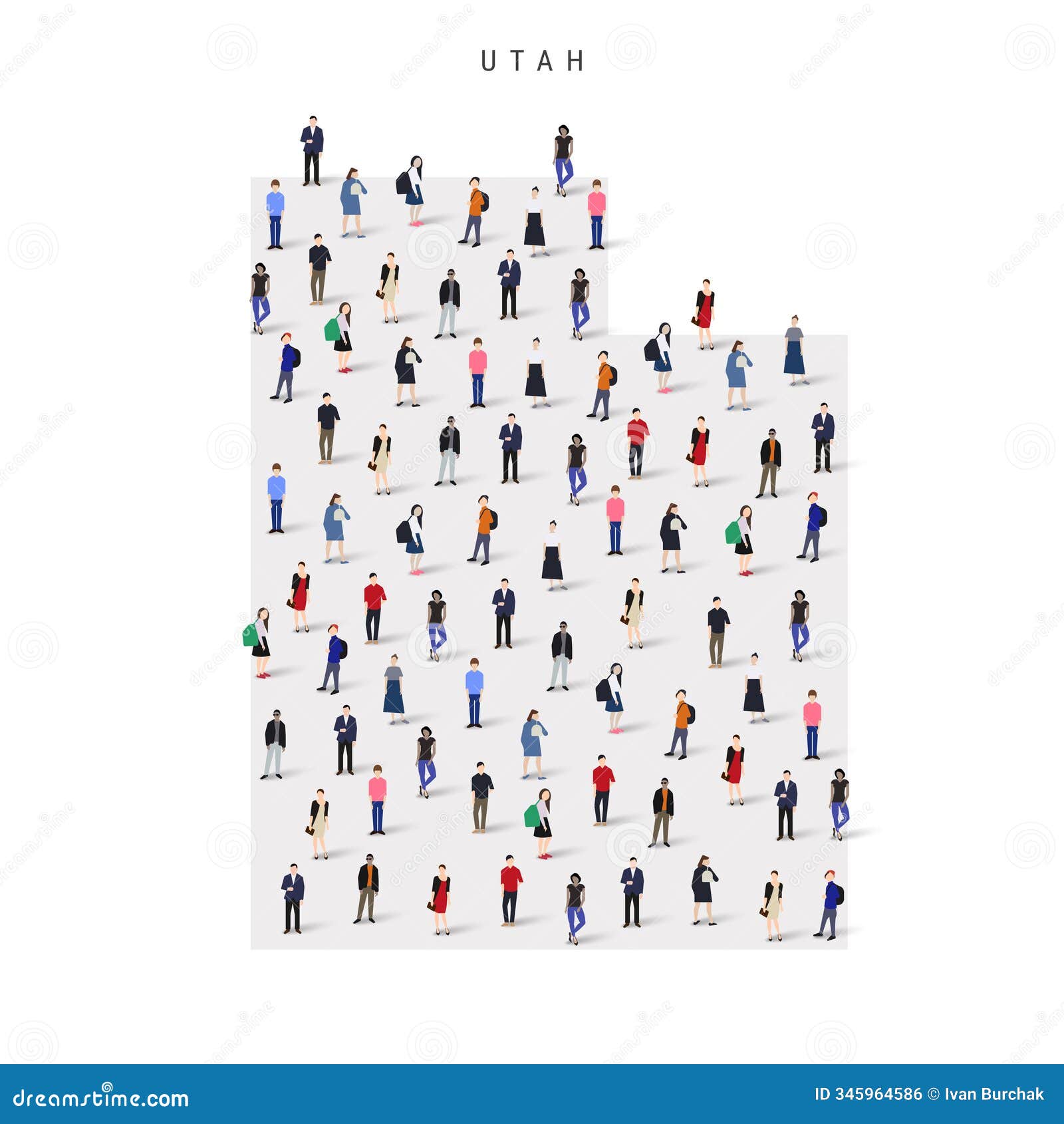 Utah US State Population Map. Large Group of People. Flat Vector ...