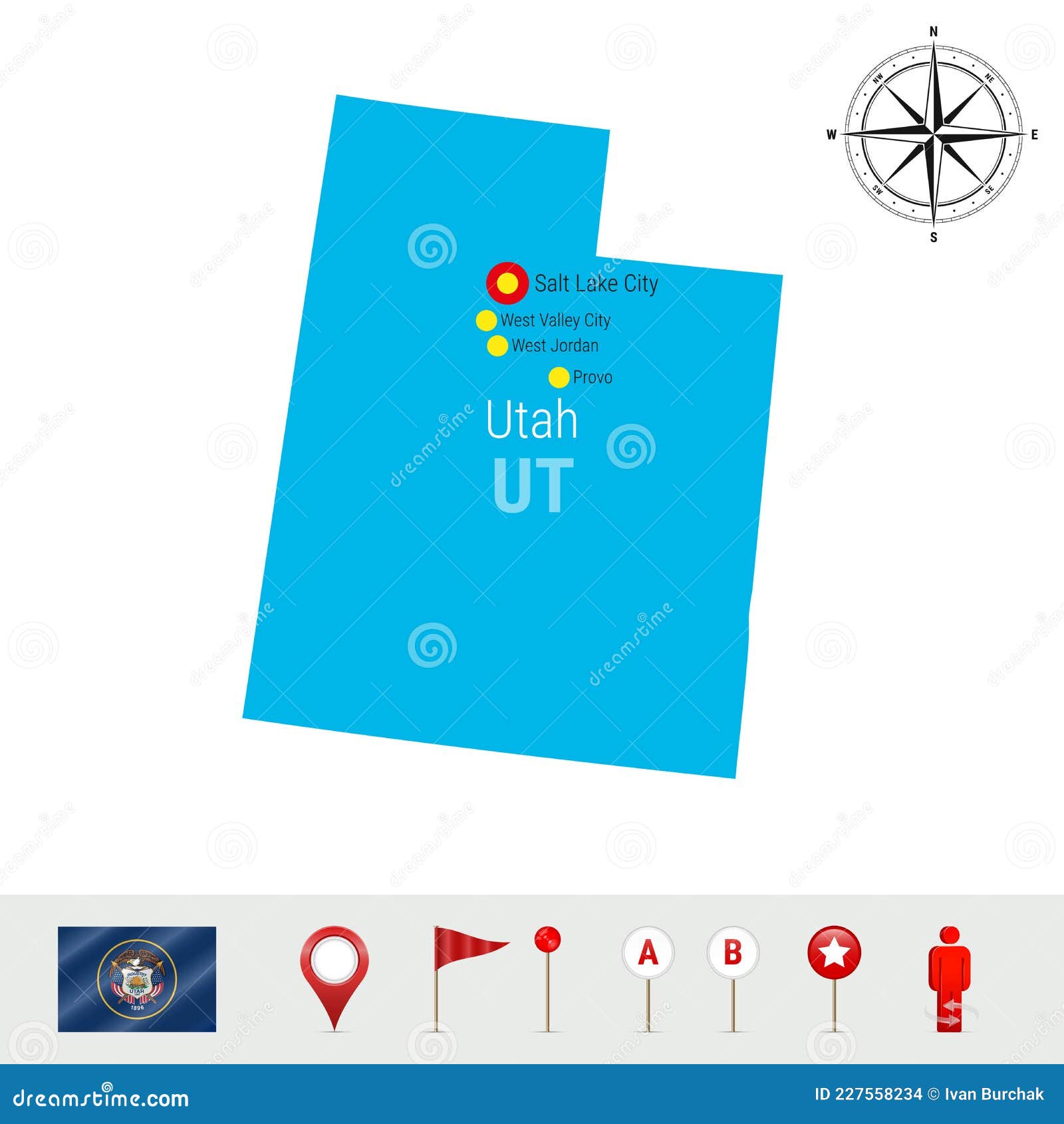 Utah Vector Map Isolated on White Background. High Detailed Silhouette ...