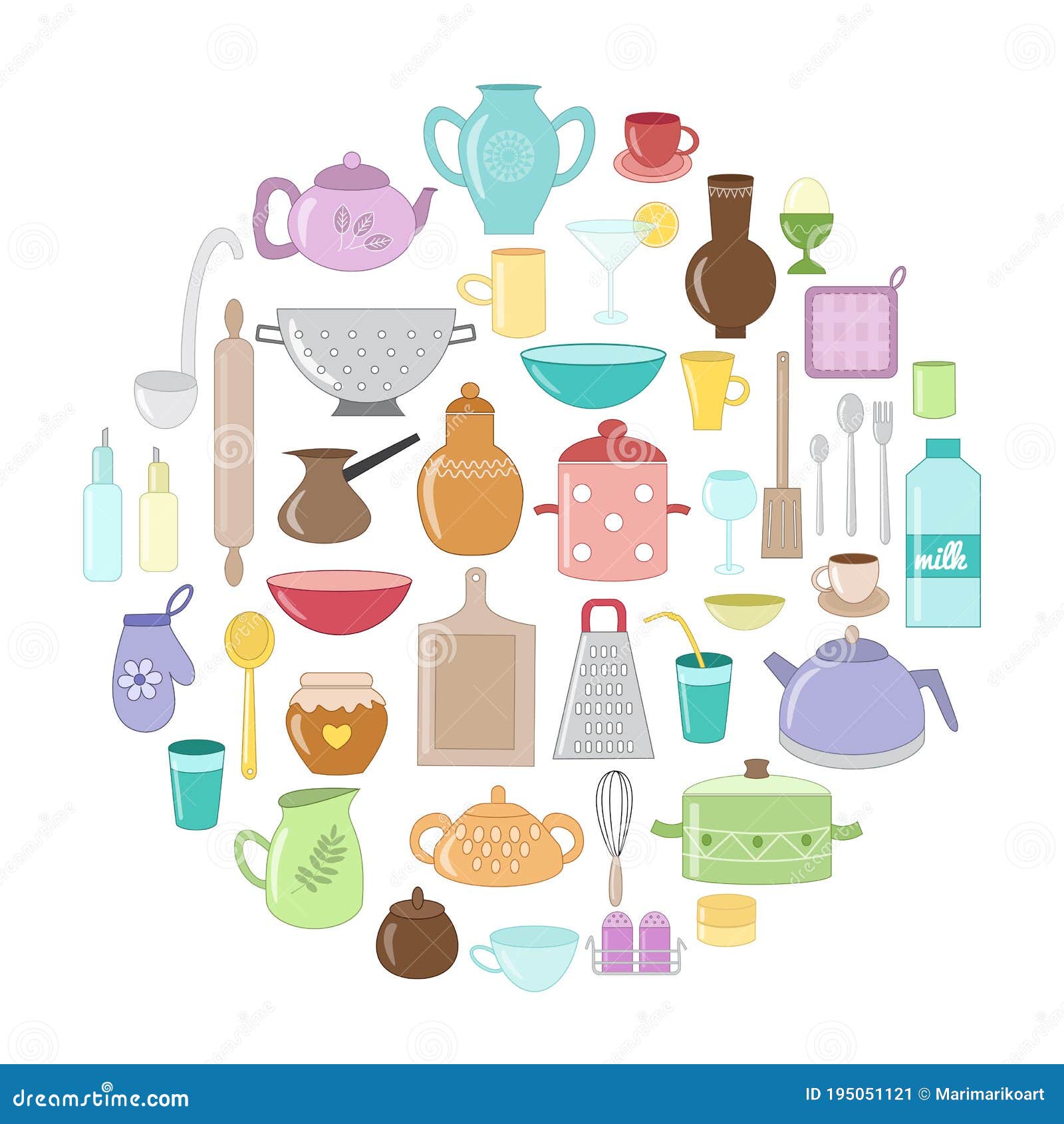 Kitchen Objects and Equipment Set in Cartoon Style. Home Utensils ...