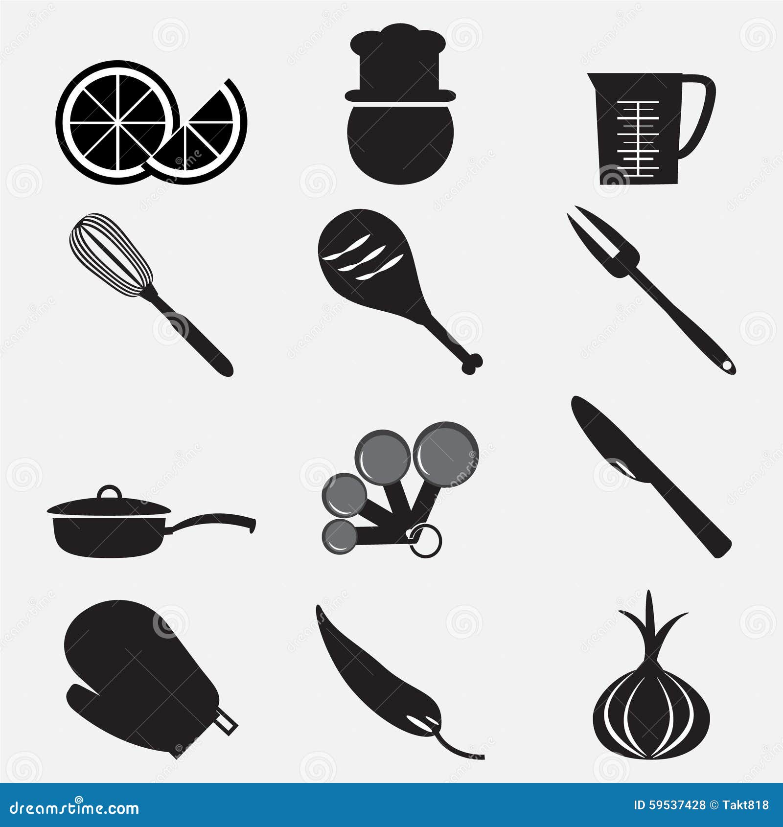 Utensil and Food Icon Set Illustration Stock Vector - Illustration of ...