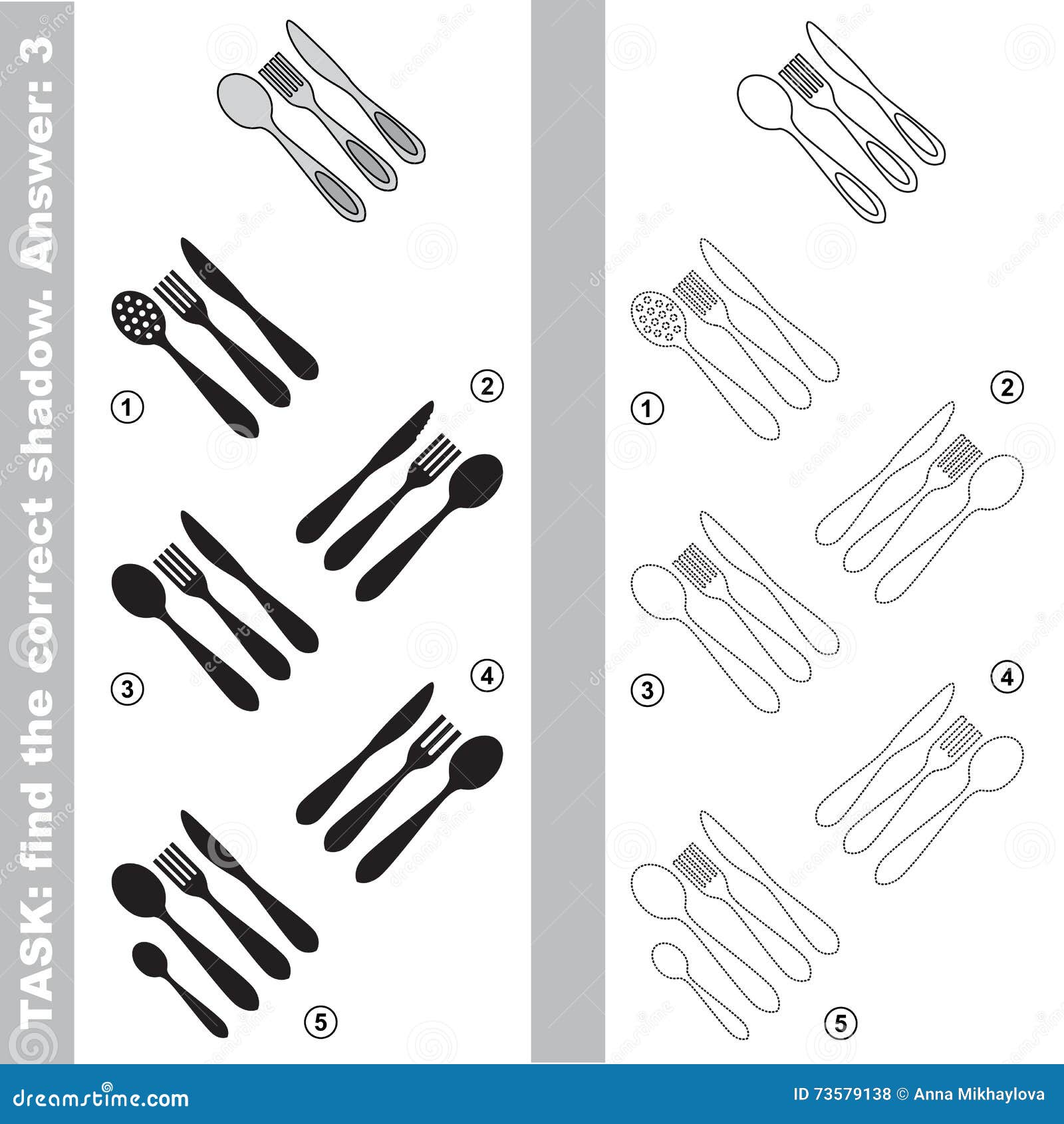 Utensils. Find True Correct Shadow. Stock Illustration - Illustration ...