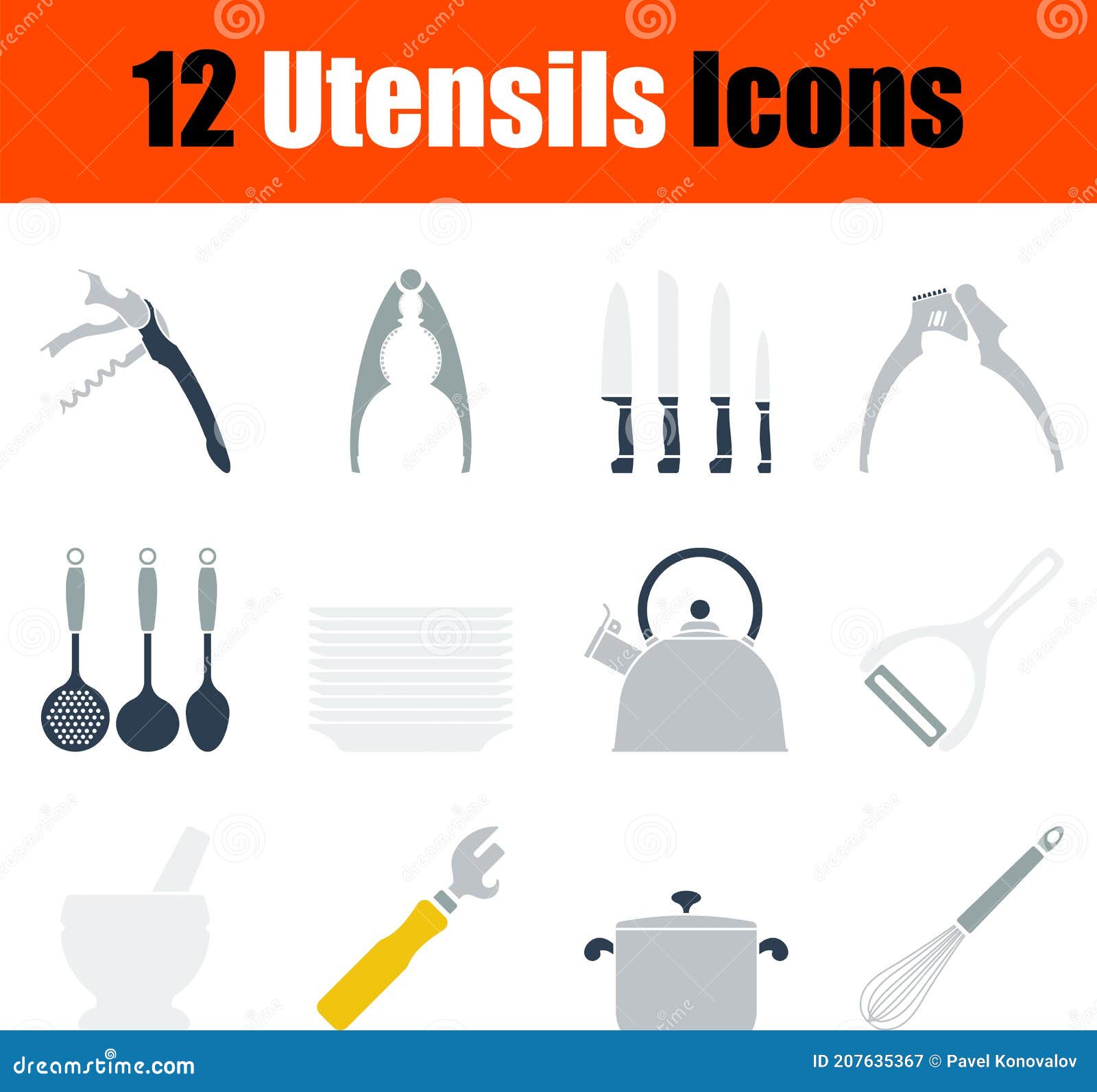 Utensils Icon Set stock vector. Illustration of bowl - 207635367