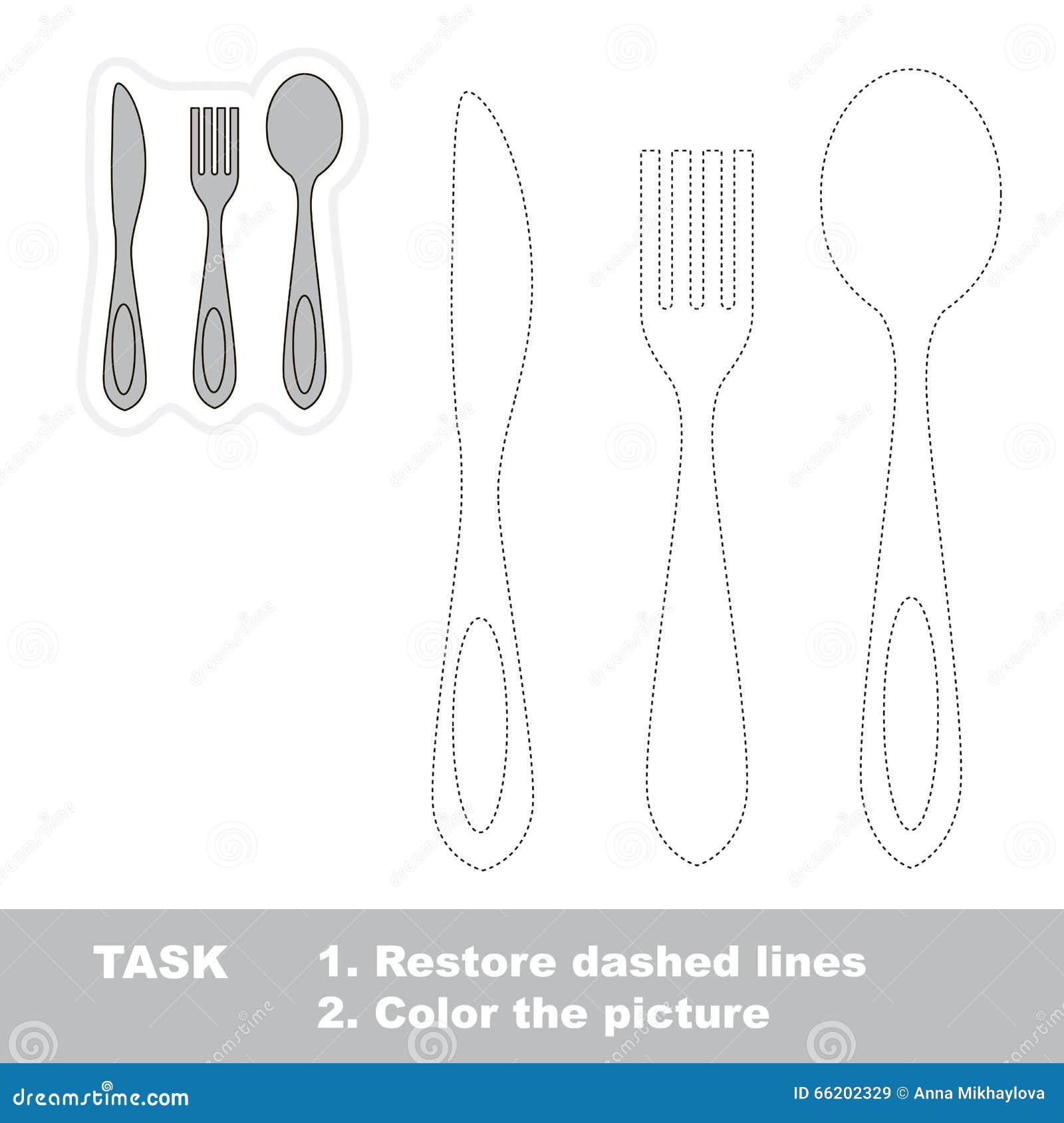 Utensils To Be Traced. Vector Trace Game. Stock Vector - Illustration ...