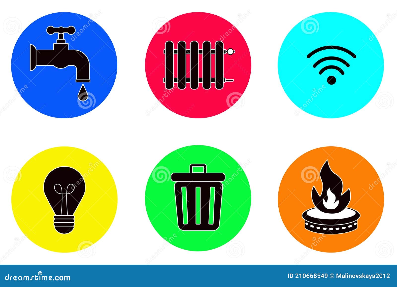 Utilities, Icons Vector Gas Electricity Water Heating Internet Garbage ...