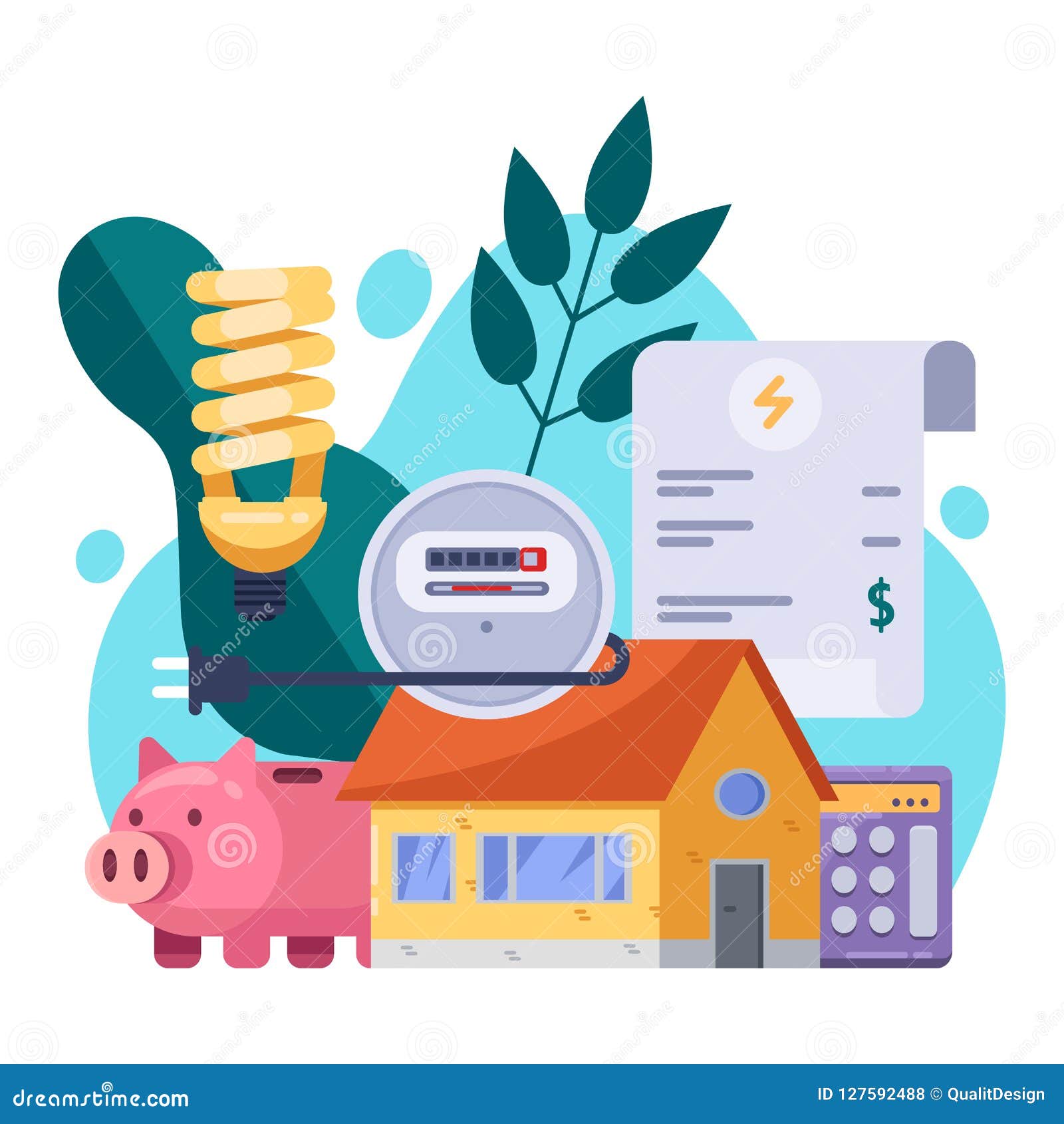 Utility Bills And Saving Resources Concept. Vector Flat Illustration ...