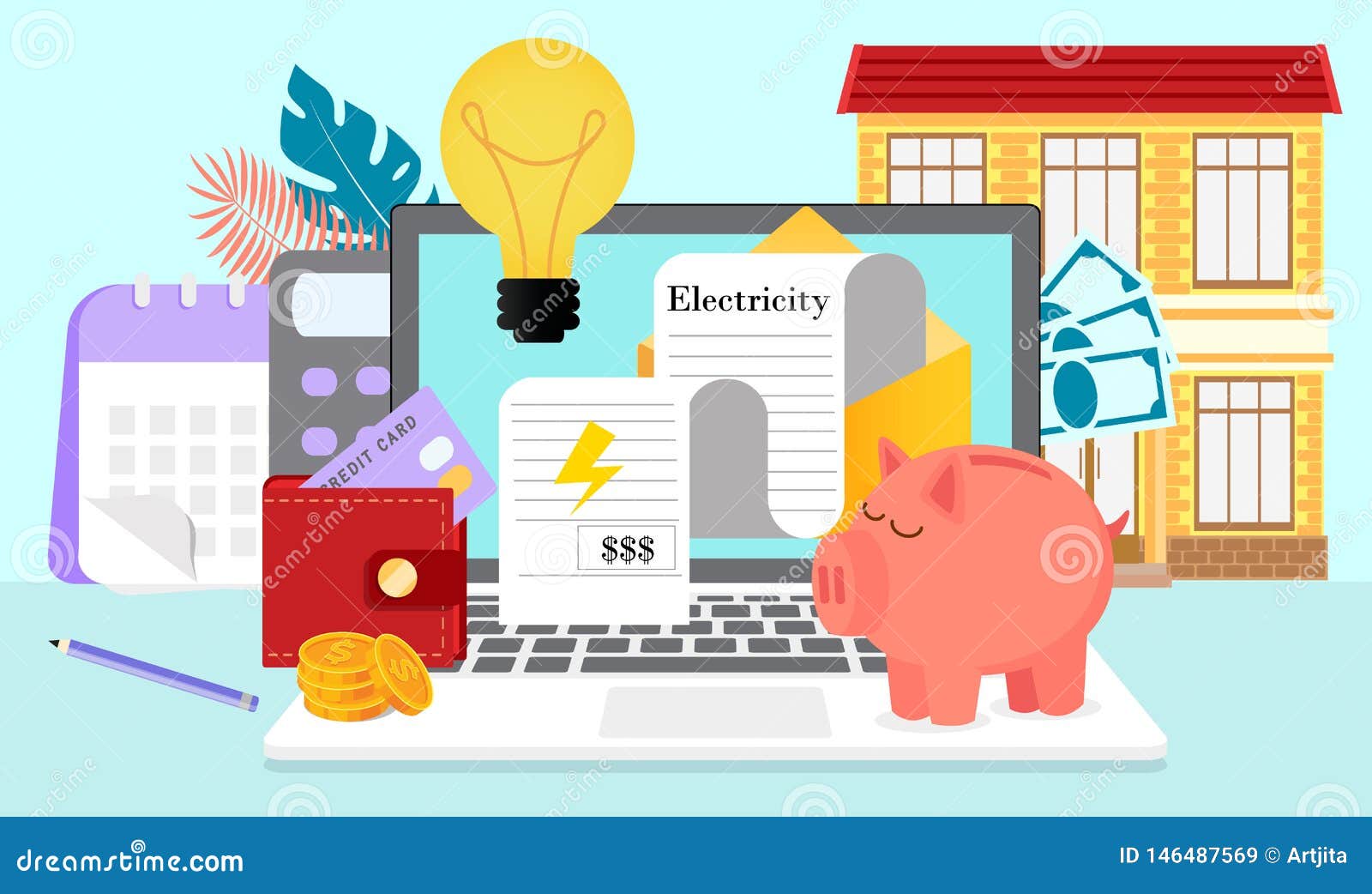Utility Bills and Saving Resources Stock Vector - Illustration of debt ...