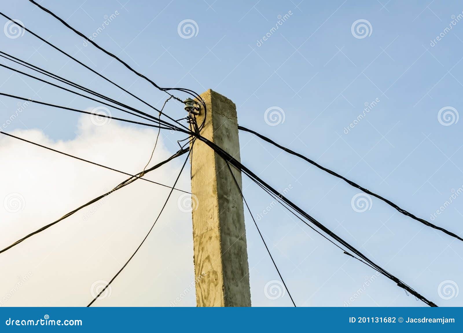 Utility Cables Poorly Secured To Post Stock Photo - Image of black ...