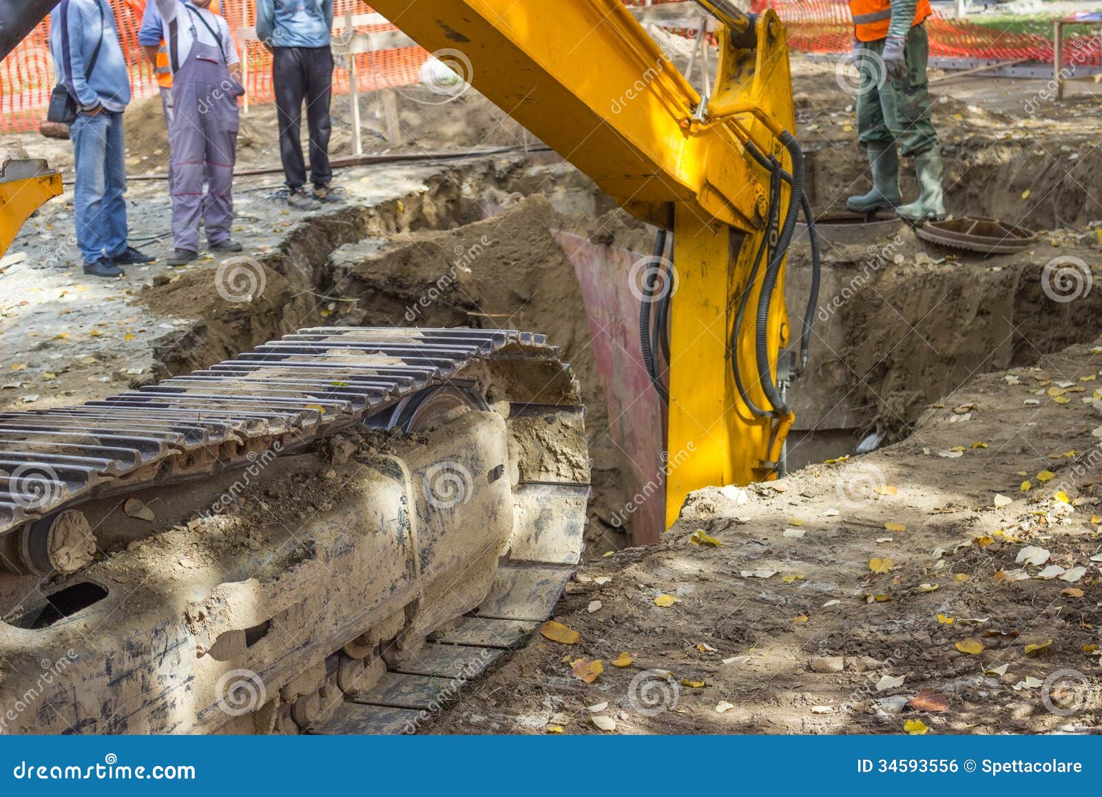 Digging A Deep Trench And Filling It With Stone Gravel To Construct A ...