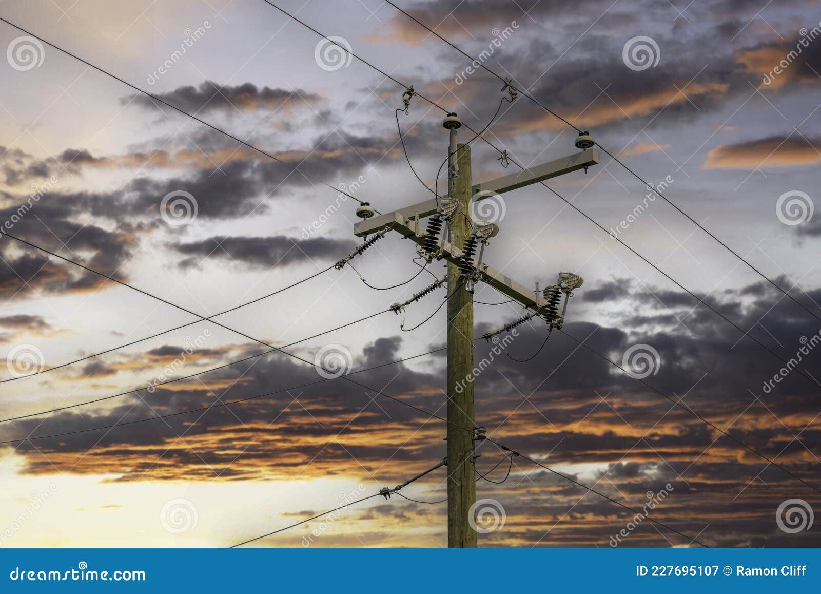 Utility Lines on a Power Pole at Sunset Stock Image - Image of industry ...